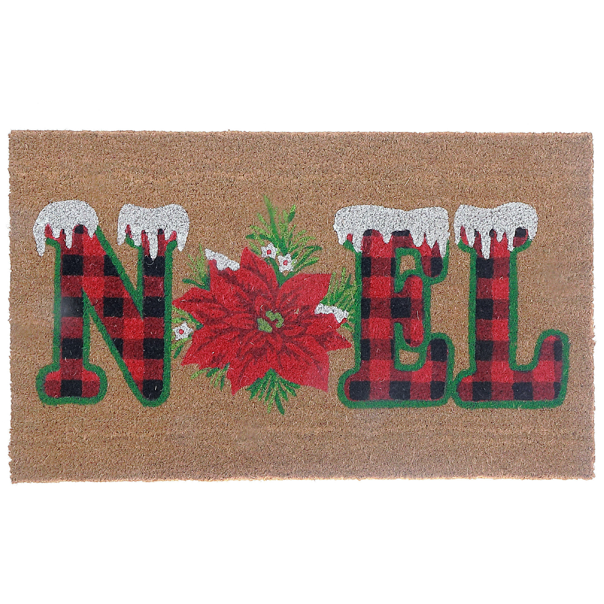 The Holiday Aisle® Coir Door Mat Plaid Noel - Poinsettia - Wayfair Canada