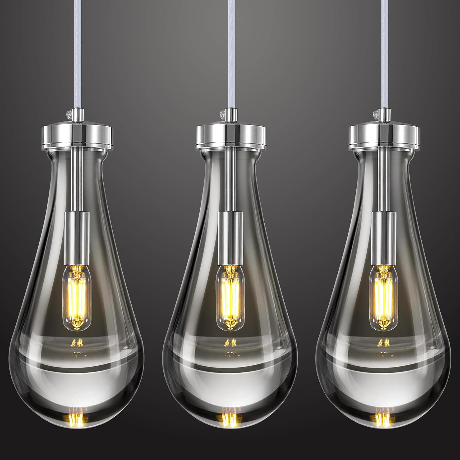 Orren Ellis Raindrop Chrome Pendant Lighting, Set Of 3 Clear Teardrop ...