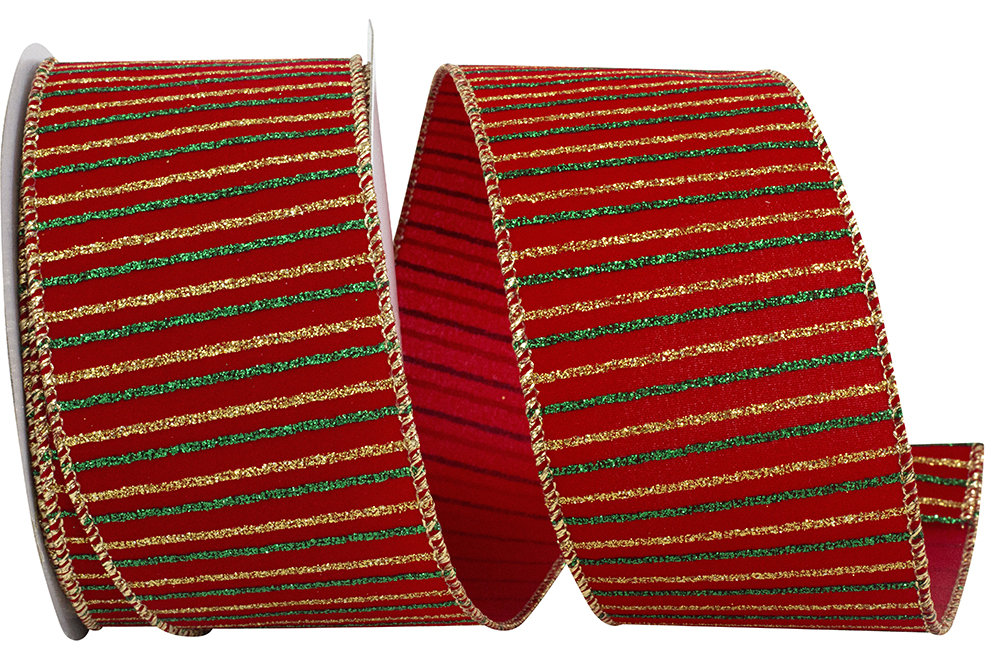 The Holiday Aisle® Glitter Cross Stripe Velvet Wired Edge Ribbon | Wayfair
