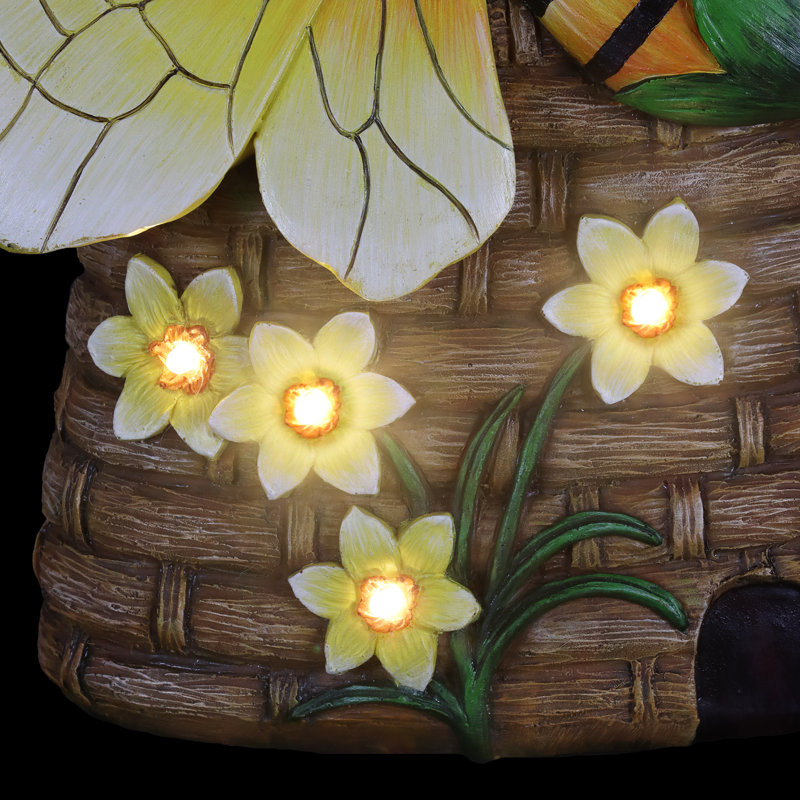 Exhart Solar Hand Painted Bee Hive Statuary With LED Flowers, 9 By 12.5 ...