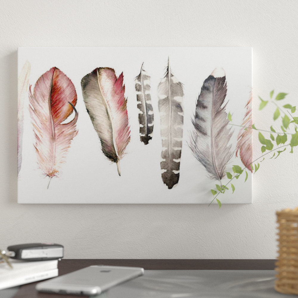East Urban Home 'Pink Feathers' Print on Canvas | Wayfair