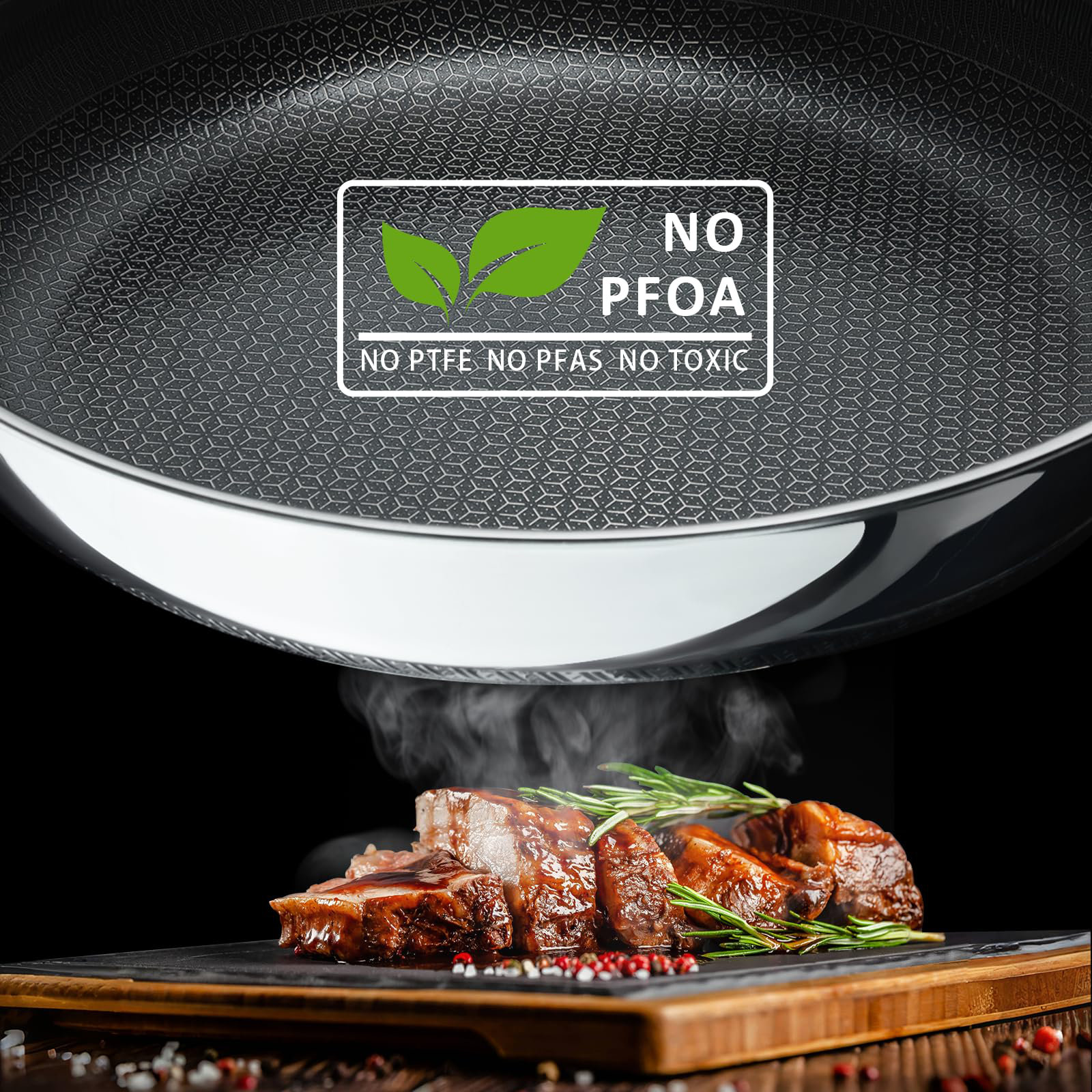 shuoli 11" Non Stick Frying Pans, Hybrid Ceramic Stainless Steel Pan ...