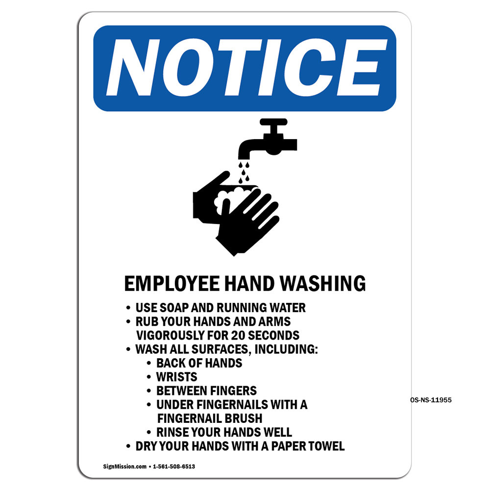 SignMission OSHA Notice - Employee Hand Washing Sign With Symbol ...