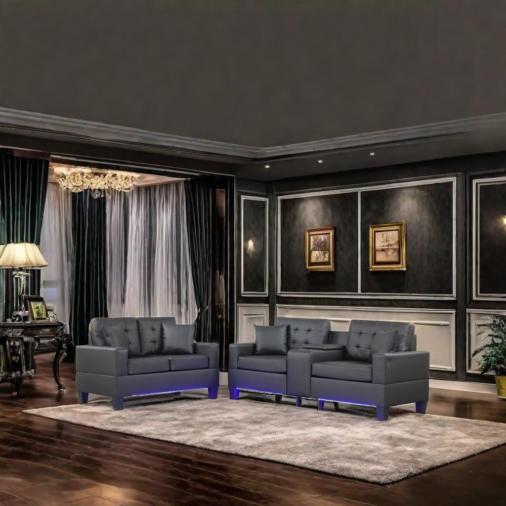 Brayden Studio Led Light Sofa Set With Usb Charging Port, Storage ...