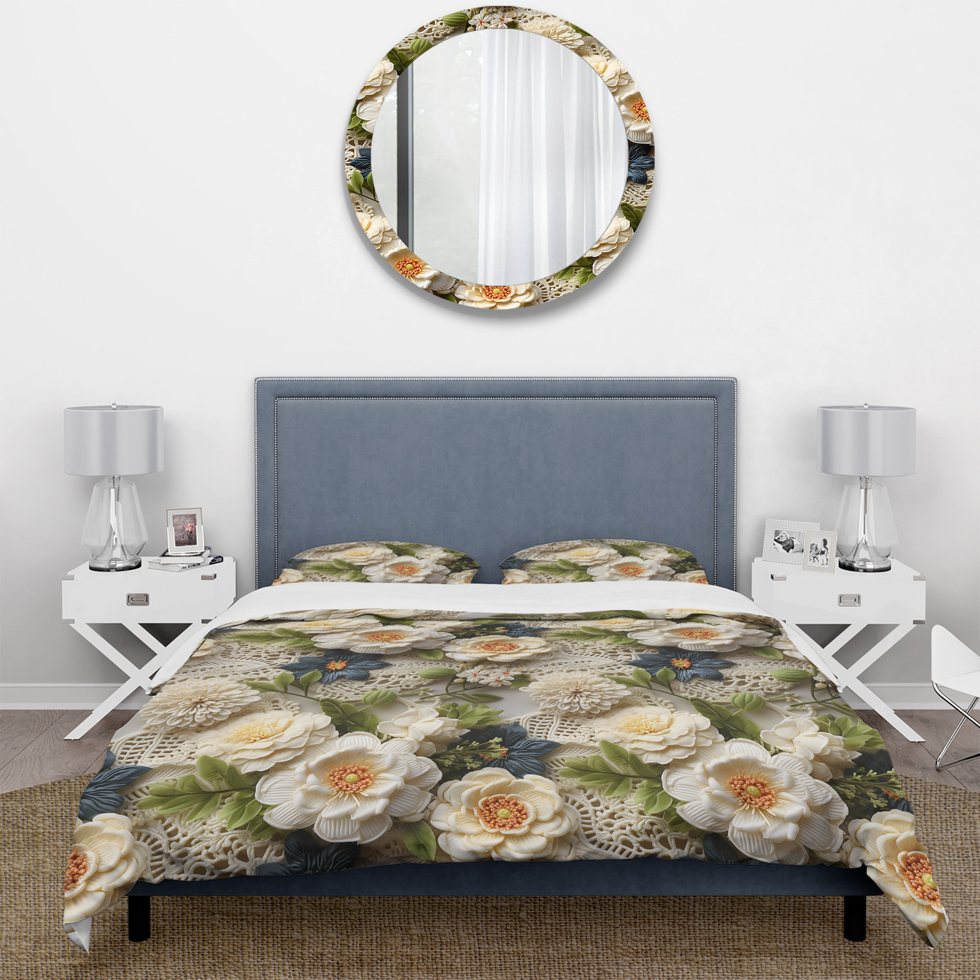 Design Art Natily Vintage White Flower Lace Bliss - Floral Duvet Cover ...