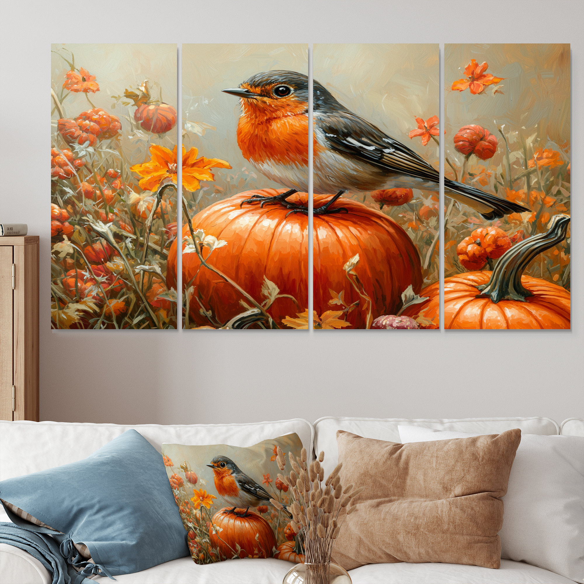 Rosalind Wheeler Robin Bird In The Pumpkin Patch II - Bird Wall Art ...