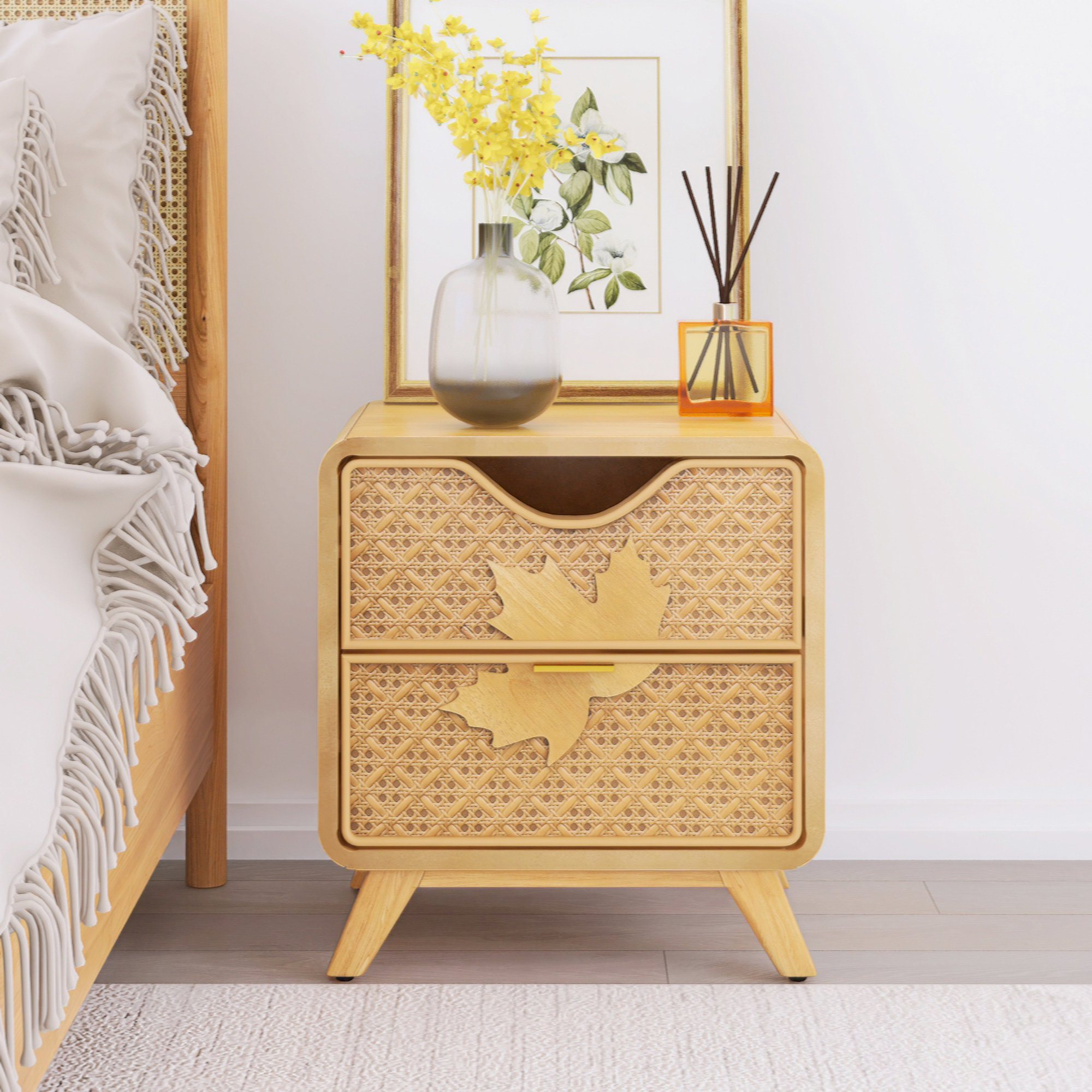 Bayou Breeze Hand-Carved 2-Drawers Accent Cabinet | Wayfair