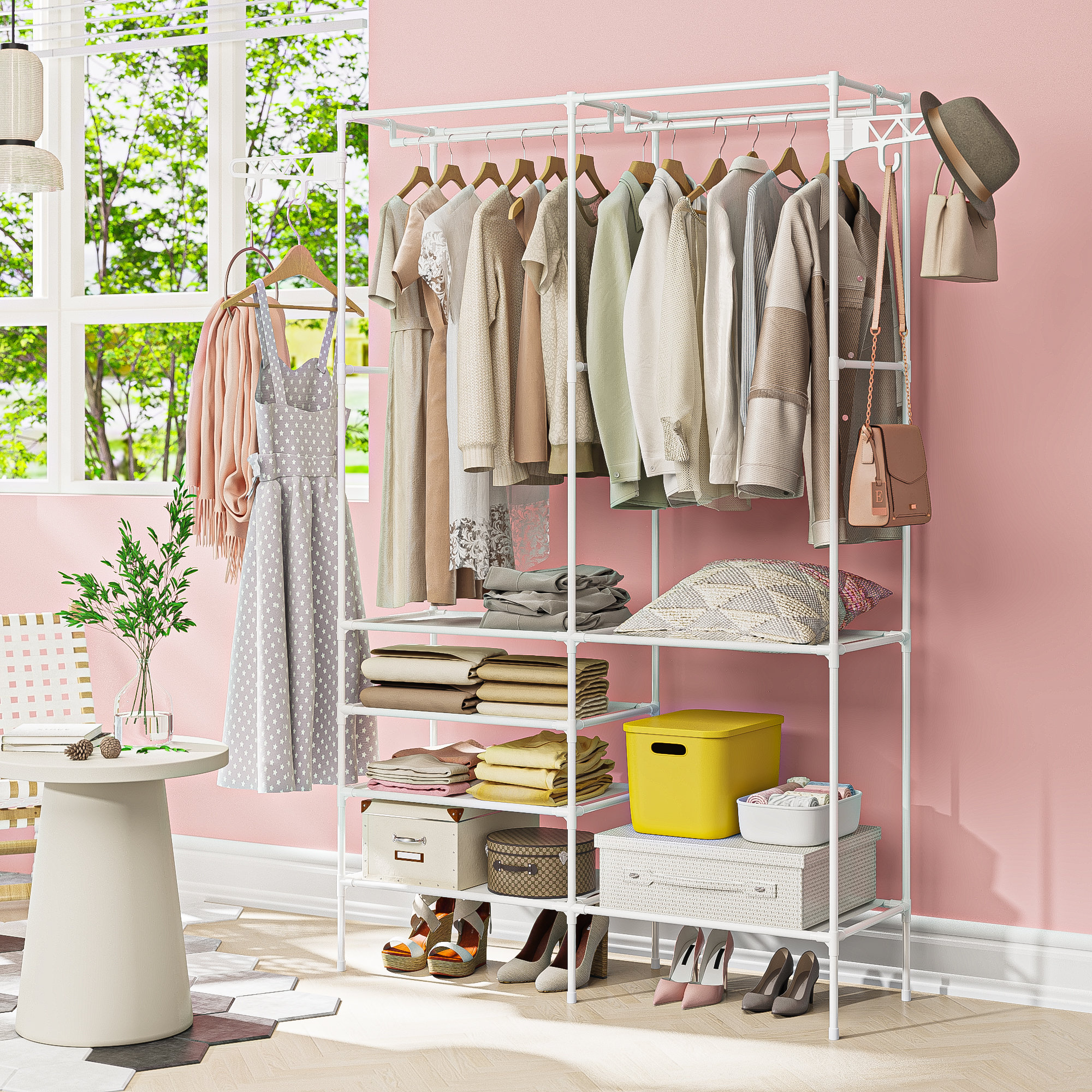 Rebrilliant Metal Floor Standing Clothes Racks With Non-Woven Partition ...