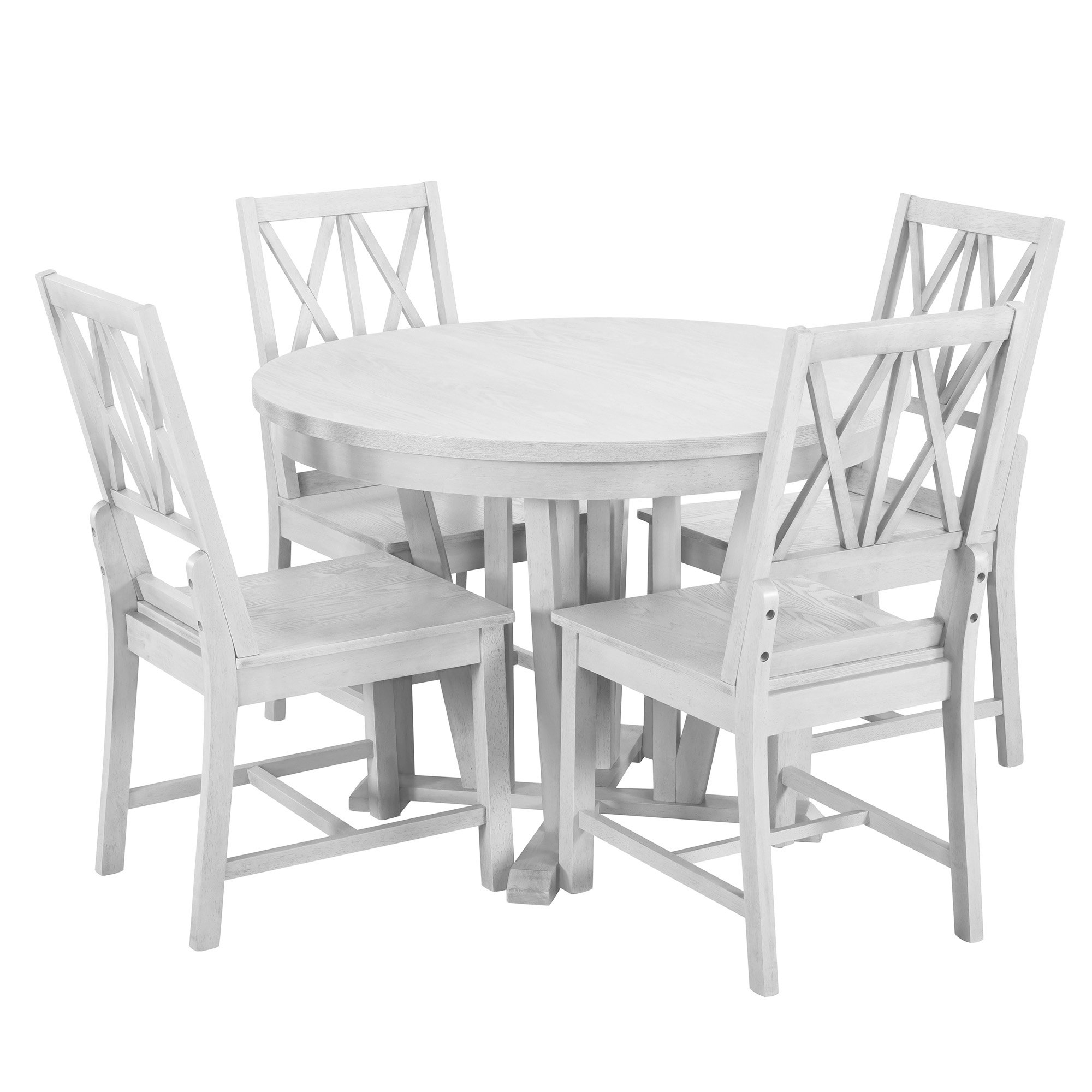Lark Manor Rustic 5-Piece Extendable Dining Table Set Round Trestle ...