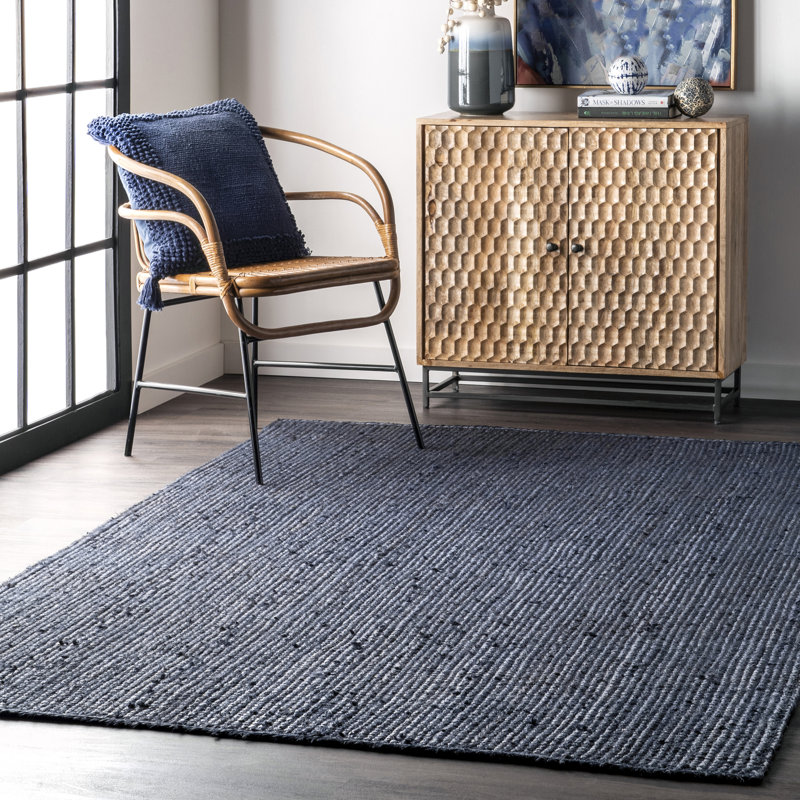 Williston Forge Berowalt Farmhouse Handmade Tufted Jute Navy Rug ...