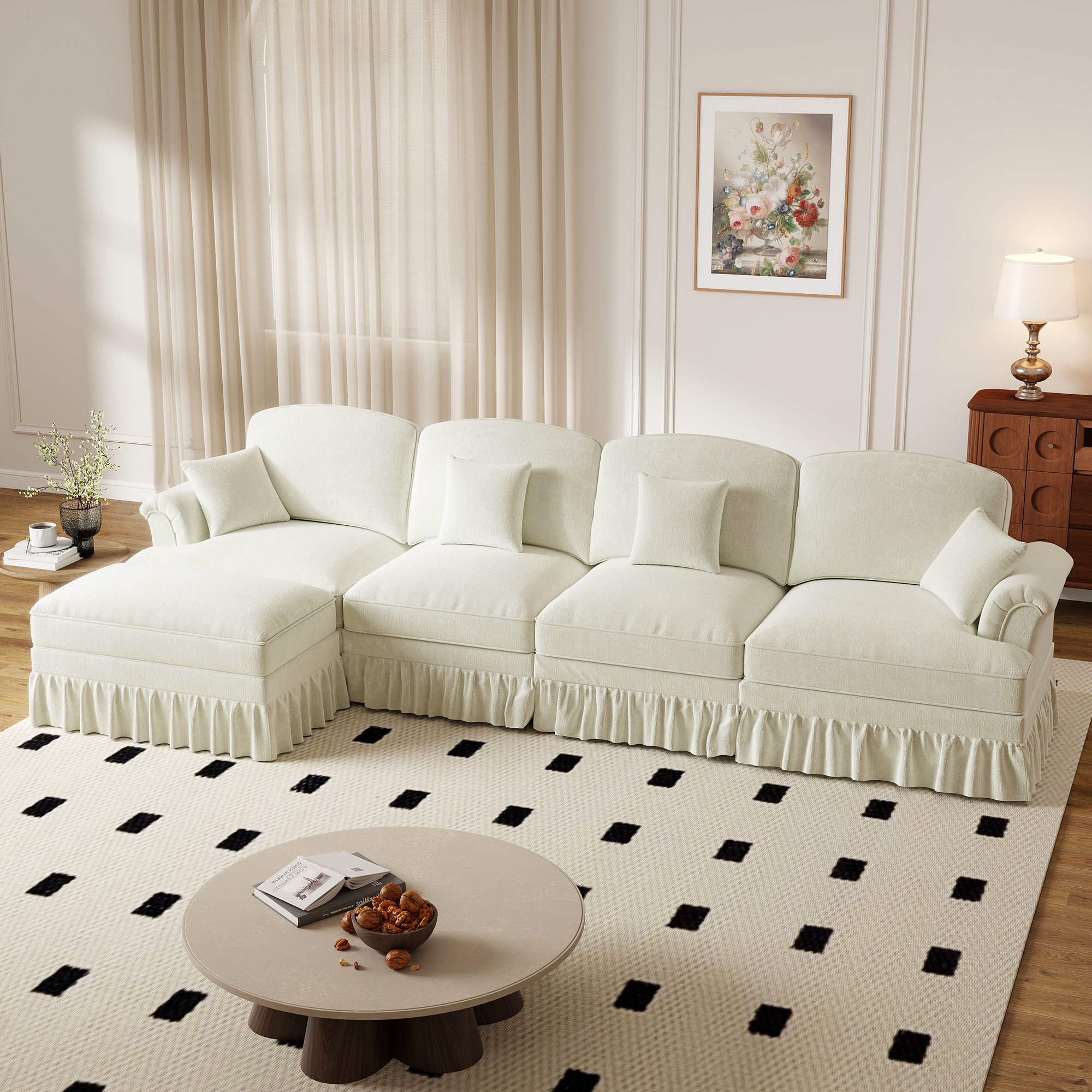 Astoria Grand 137.8'' Chenille Upholstered L-shaped Sofa With Trumpet ...