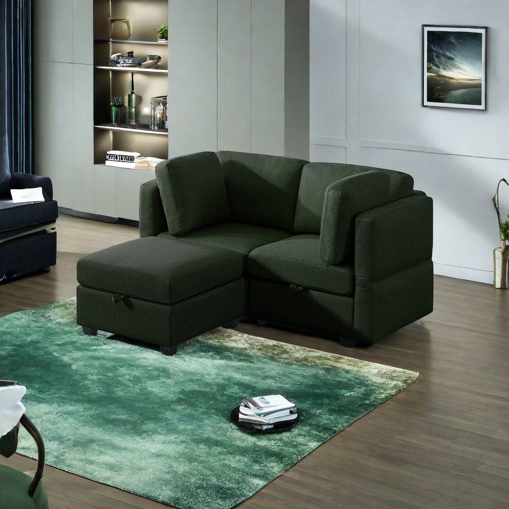 Latitude Run® Small Sectional Sofa With Ottoman, 2 Seater Sofa With 1 ...