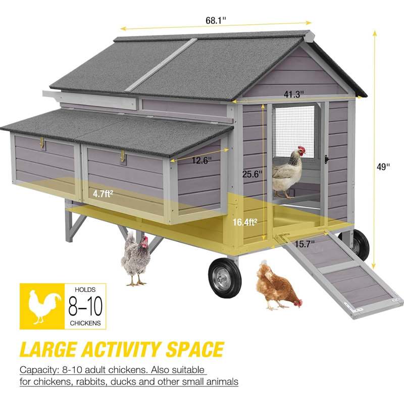 Tucker Murphy Pet™ Mobile Chicken Coop Wooden Hen House with Nesting ...
