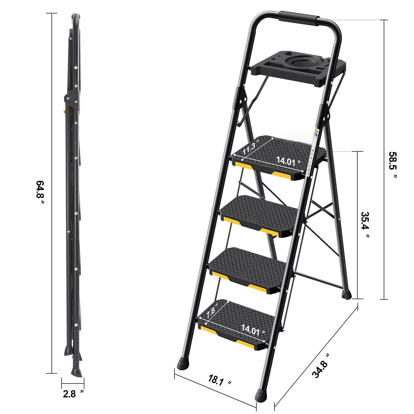 WFX Utility™ 4 Step Ladder With Tool Platform, Folding Step Stool With ...