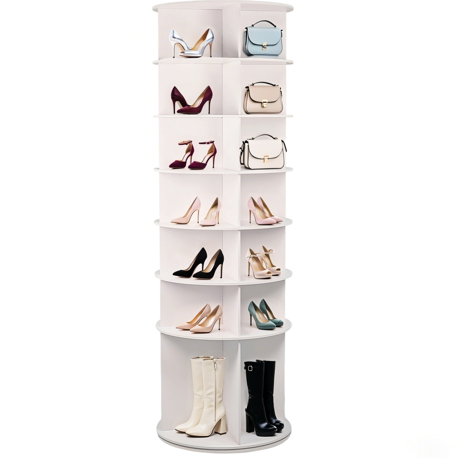 TUOXIN 7 Tier Spinning Shoe Organizer, 360° Rotation, White, Large ...