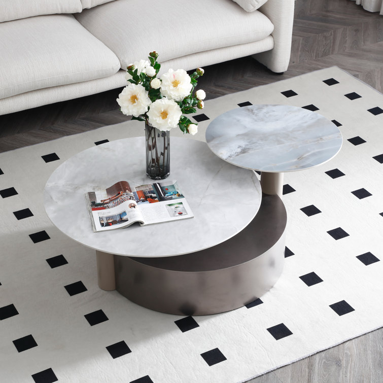 Metro Lane Batu 2 Coffee Table Set with Steel Cylindrical Base ...