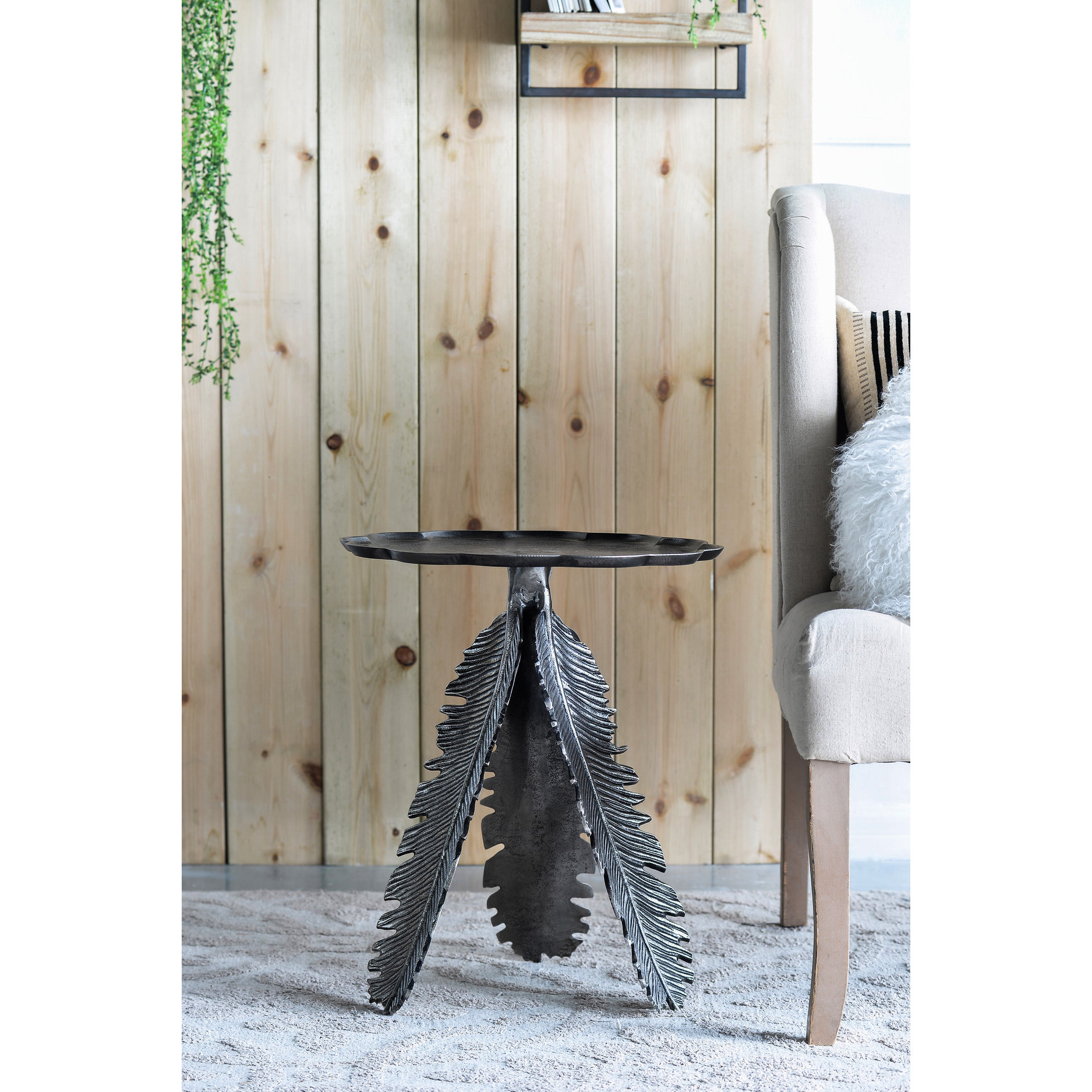 Red Barrel Studio Silver Aluminium Leaf Side Table With Fascinating ...