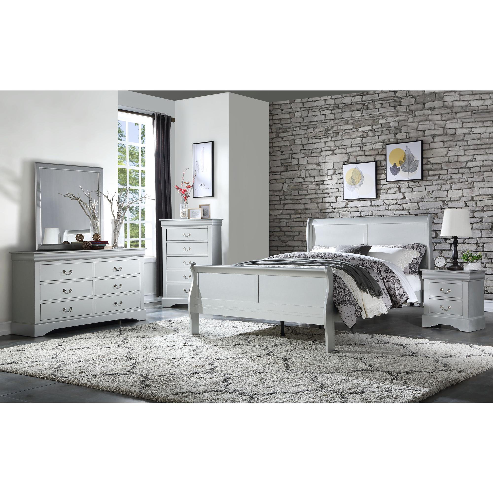 House of Hampton® Louis Philippe Platinum Finish 2PCS Bedroom Set (Twin ...
