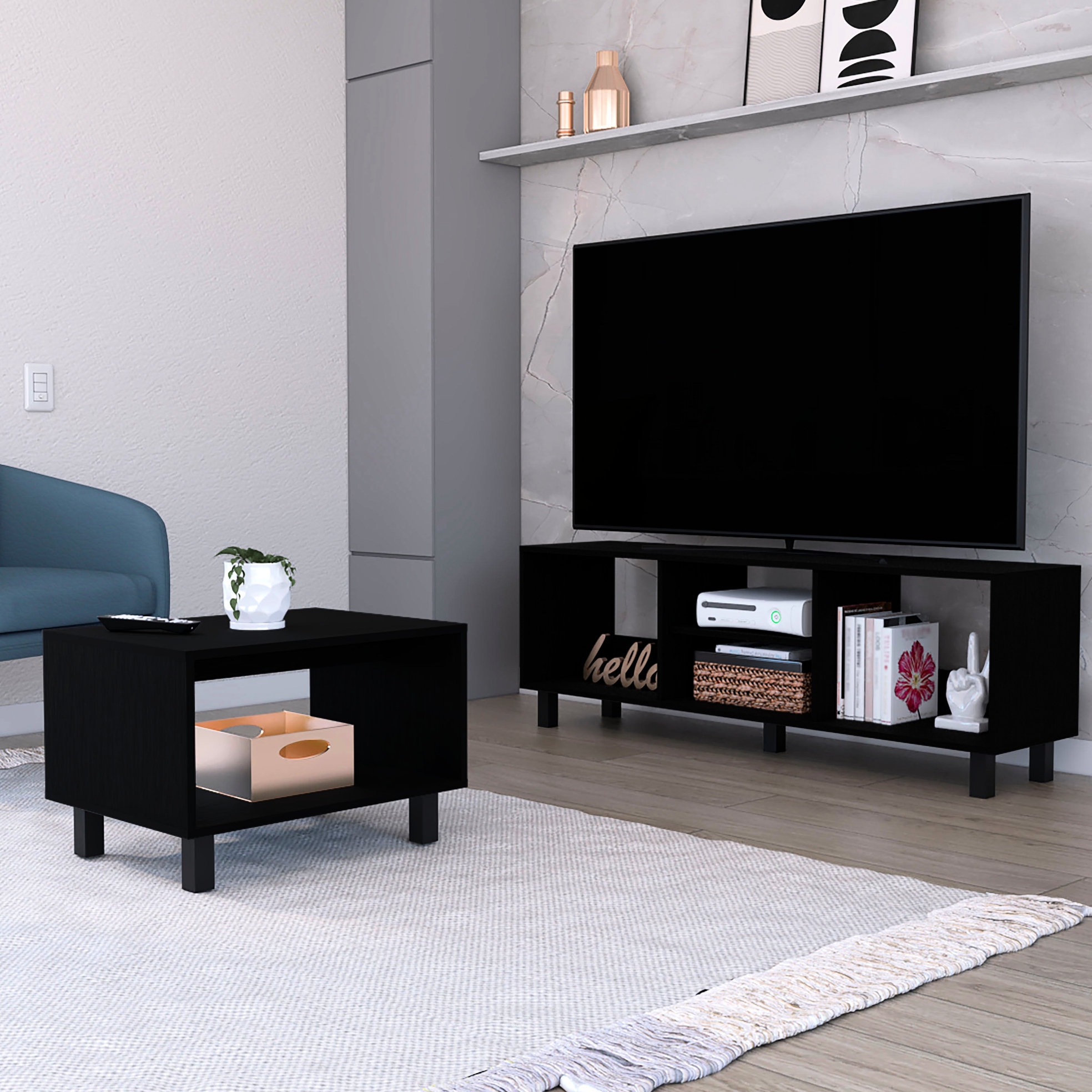 Latitude Run® Modern Black Living Room : Tv Rack And Coffee Table For A ...