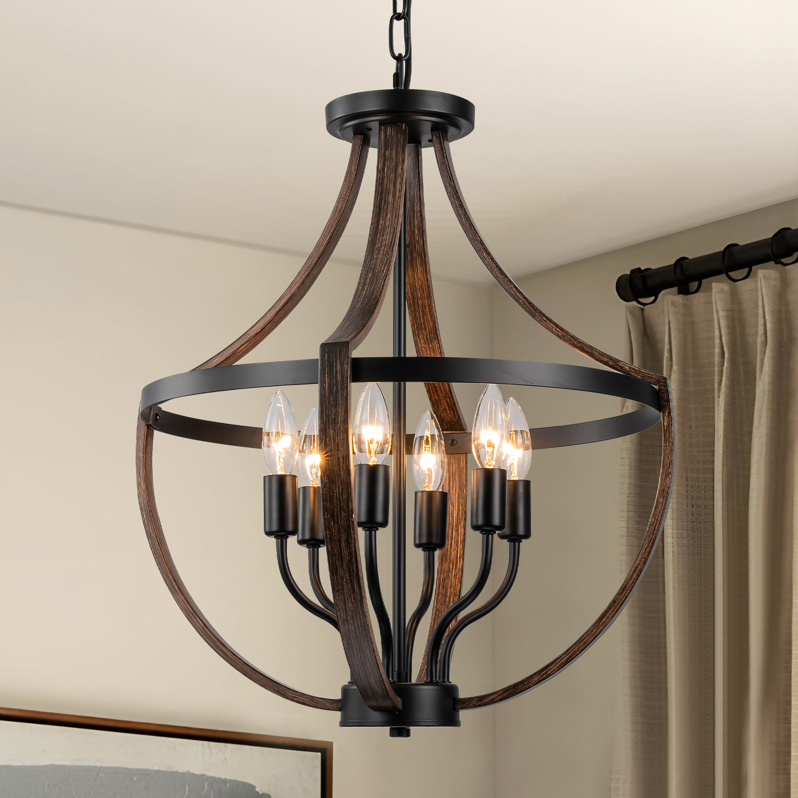Gracie Oaks Kimyada 6 - Light Dimmable Black/Brown Bowl Pendant Light ...
