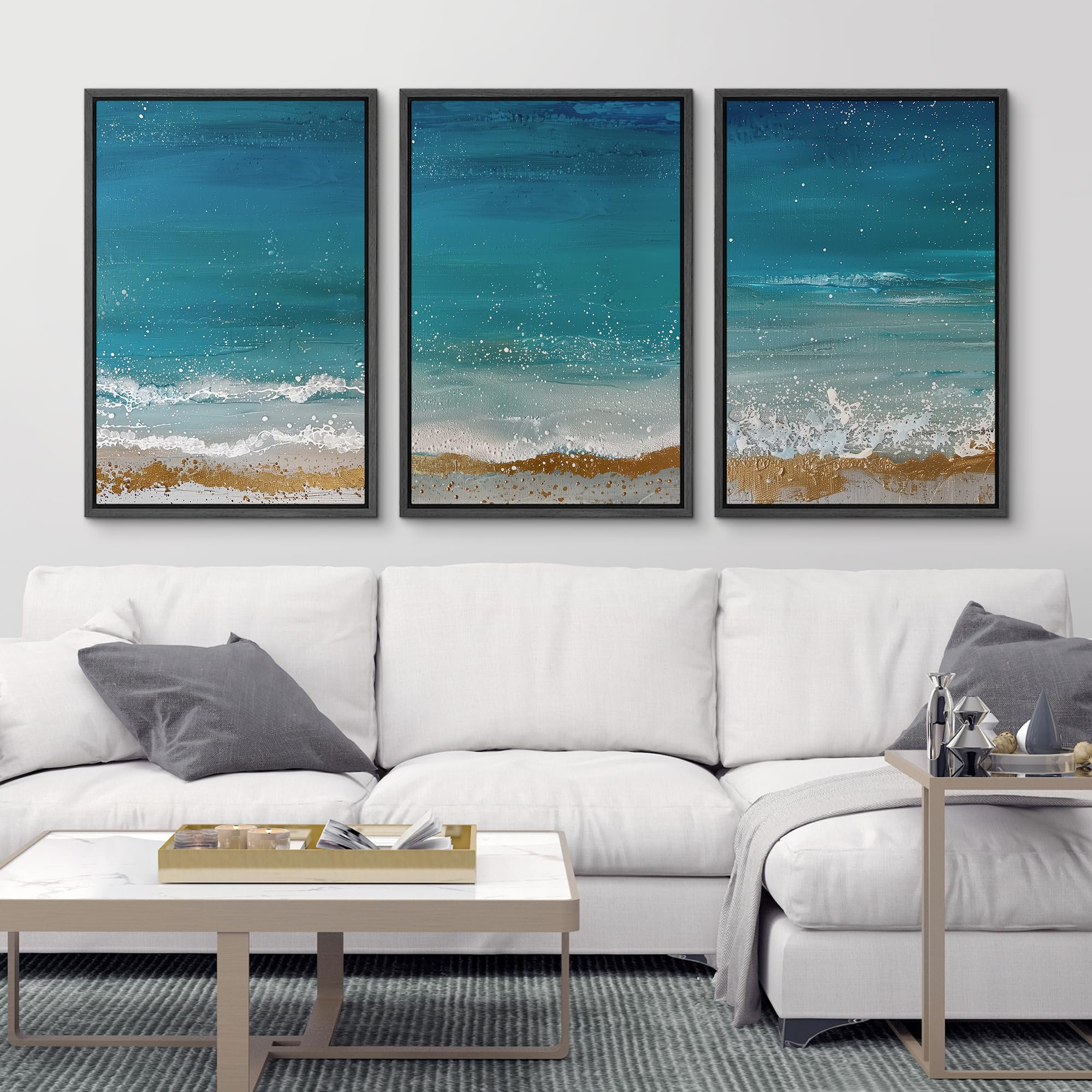 wall26 Beach Landscape Coastal Ocean Waves Illustrations Modern Art ...