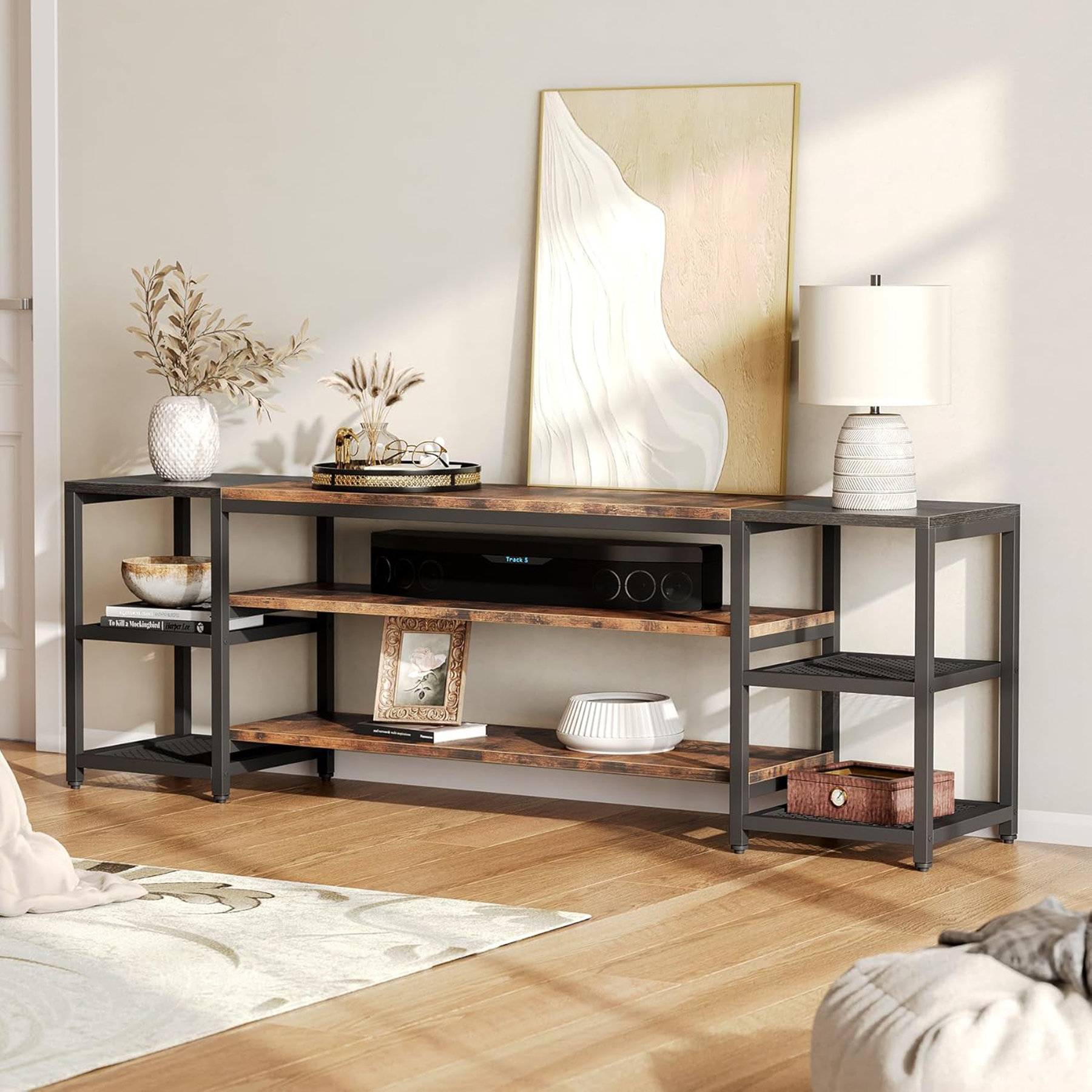 17 Stories Extra Long TV Stand for 85+ Inch TVs, Modern Farmhouse ...