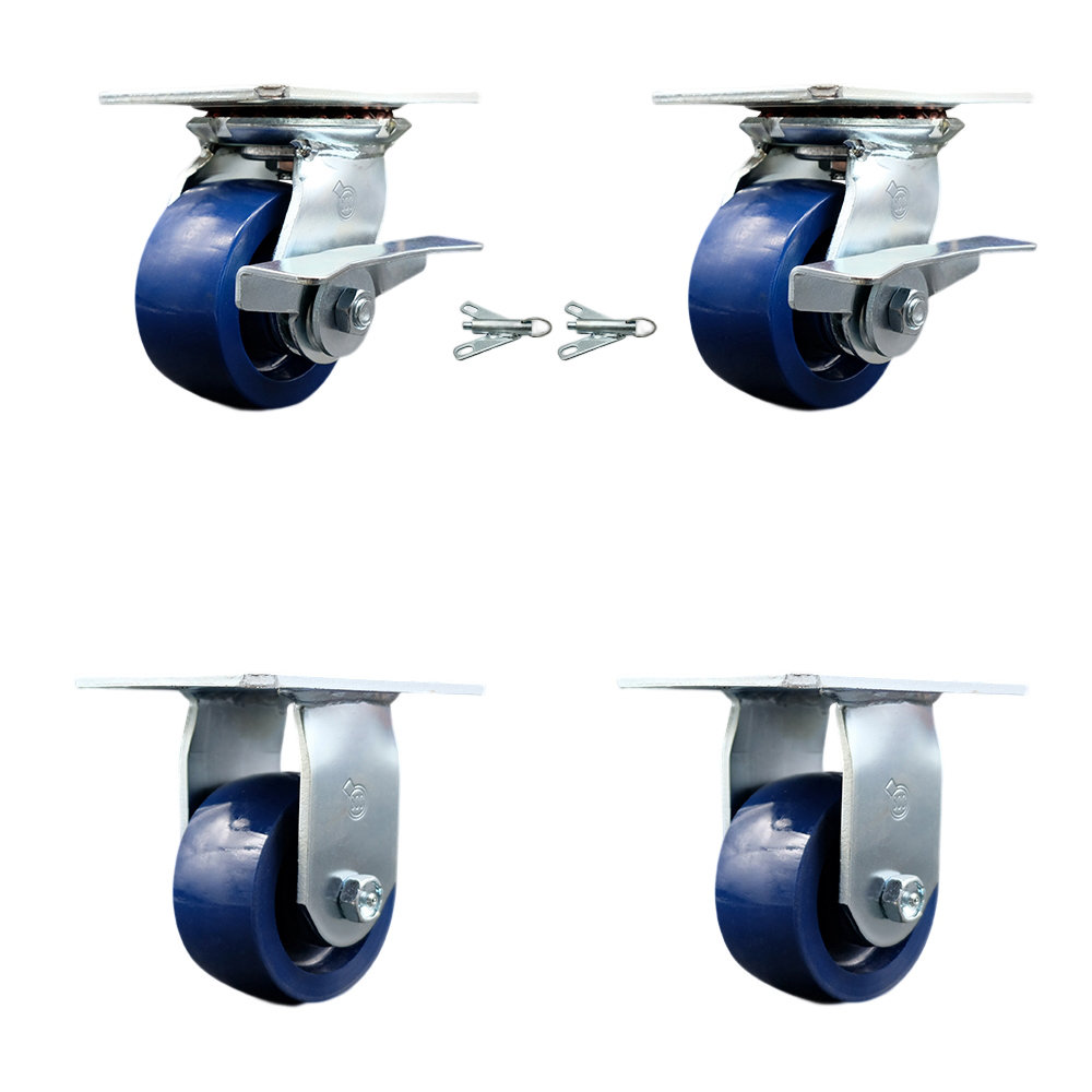 Service Caster 4 Inch Solid Poly Caster Set 2 Brakes/Swivel Locks and 2 ...