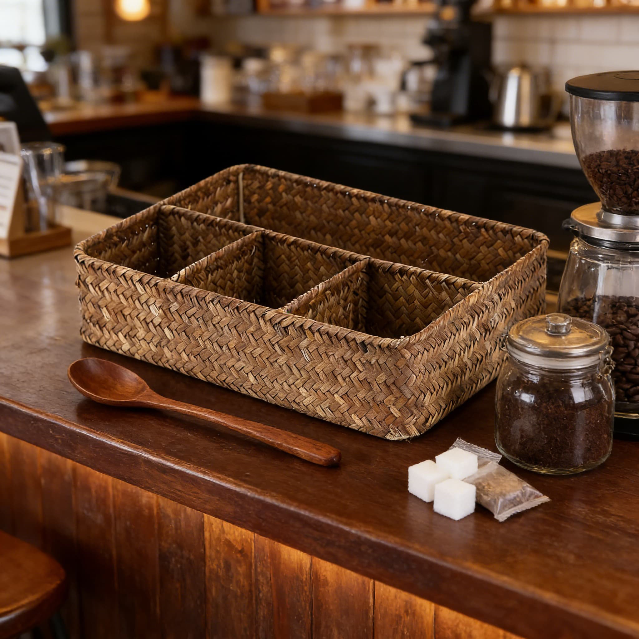 cangbaoge Seagrass Divided Storage Basket Organizer Tray For Tea Bags ...