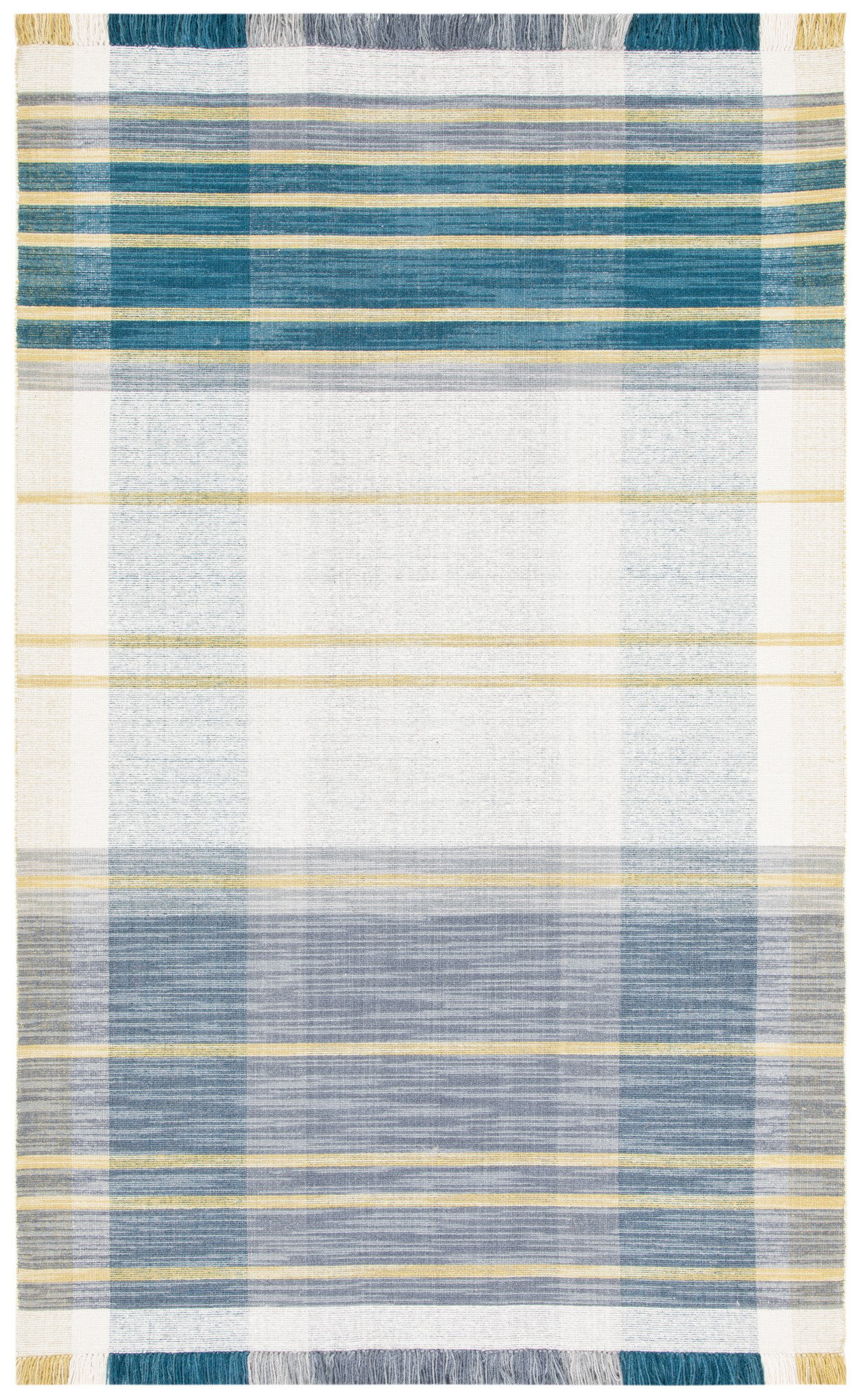 Highland Dunes Anjail Flat Weave Wool/Cotton Plaid Rug in Teal/Beige ...