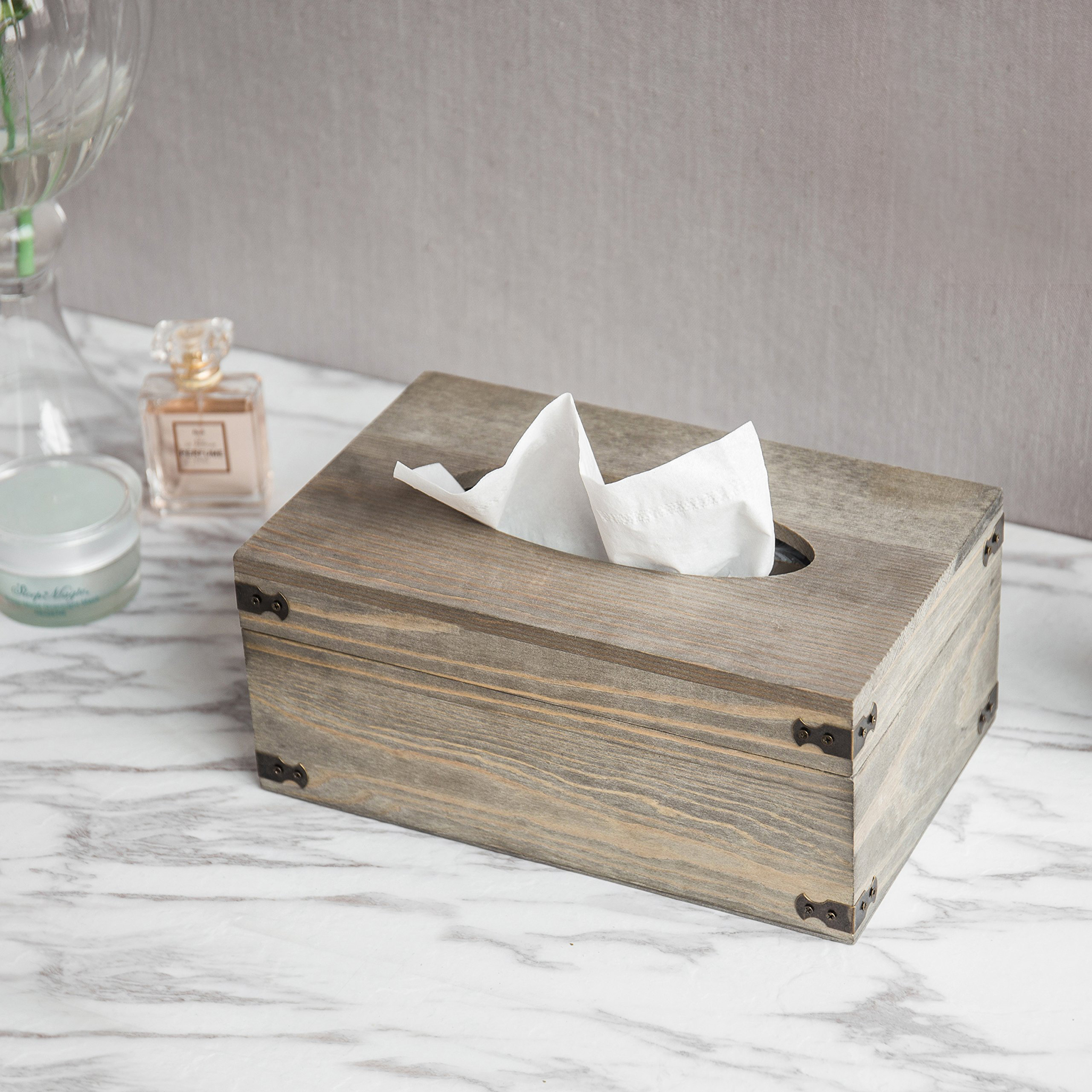 Gracie Oaks Rustic Gray Solid Wood Tissue Box Holder Rectangular Cover ...