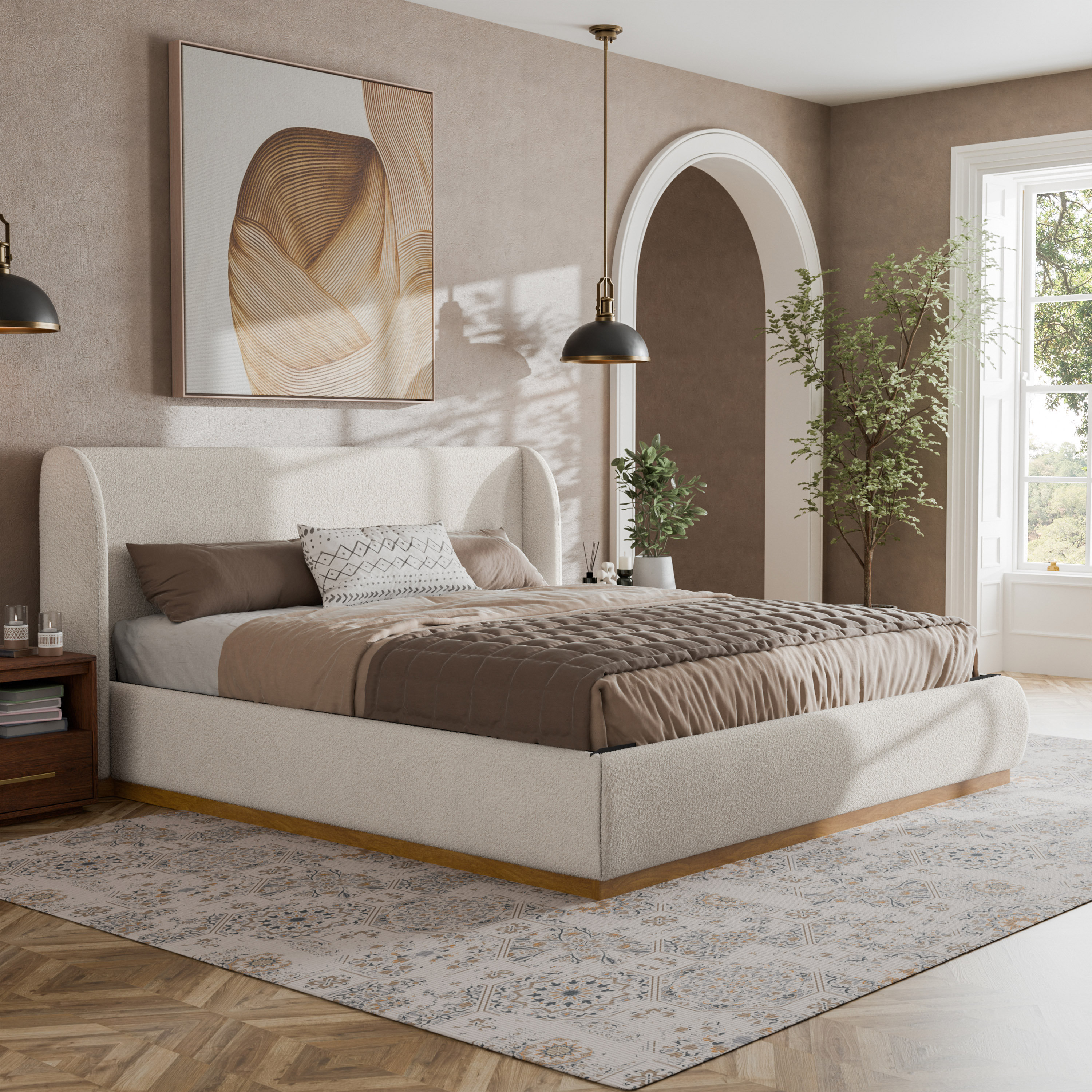 Latitude Run® Cantero Boucle Wingback Platform Bed | Wayfair