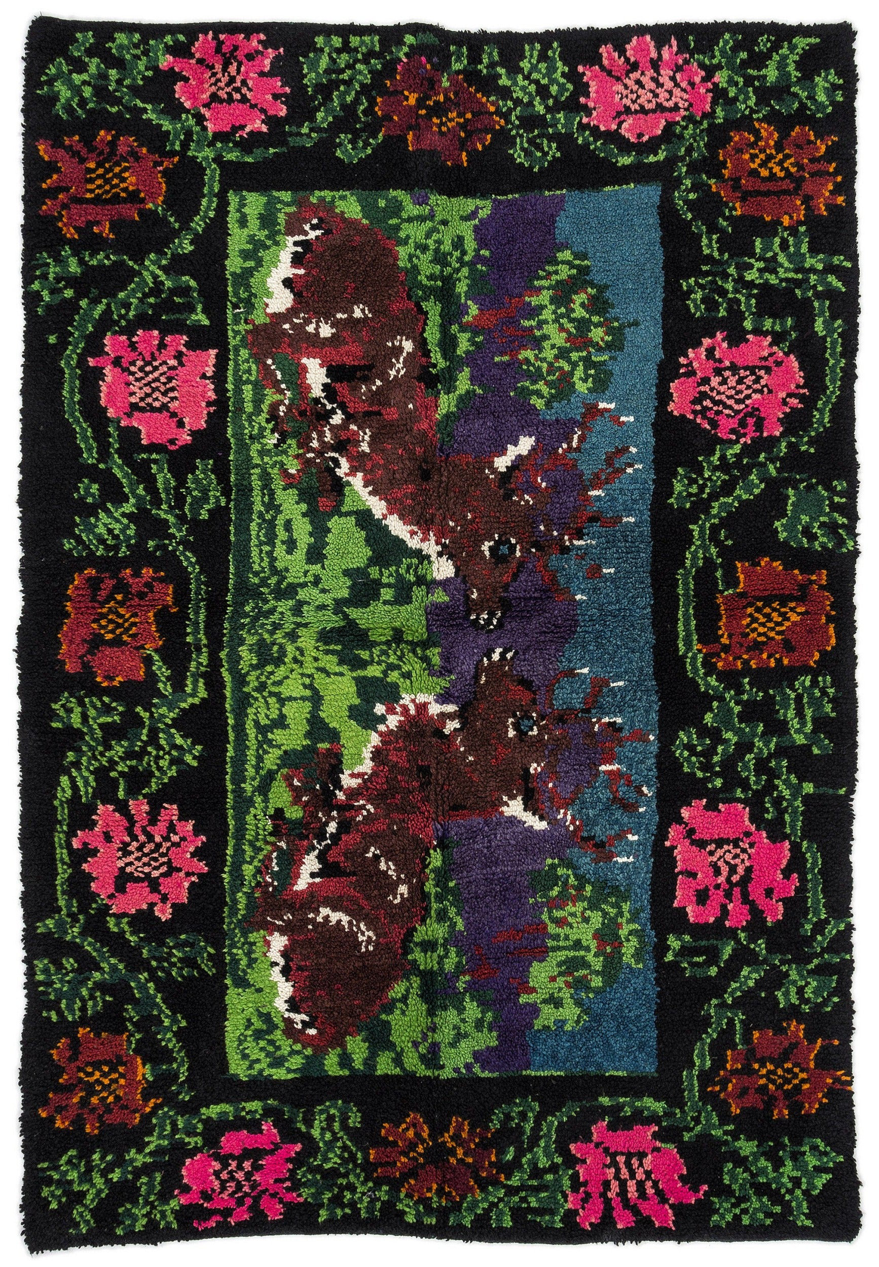 Foundry Select Sabali Black Floral Wool Handmade Area Rug - Wayfair Canada