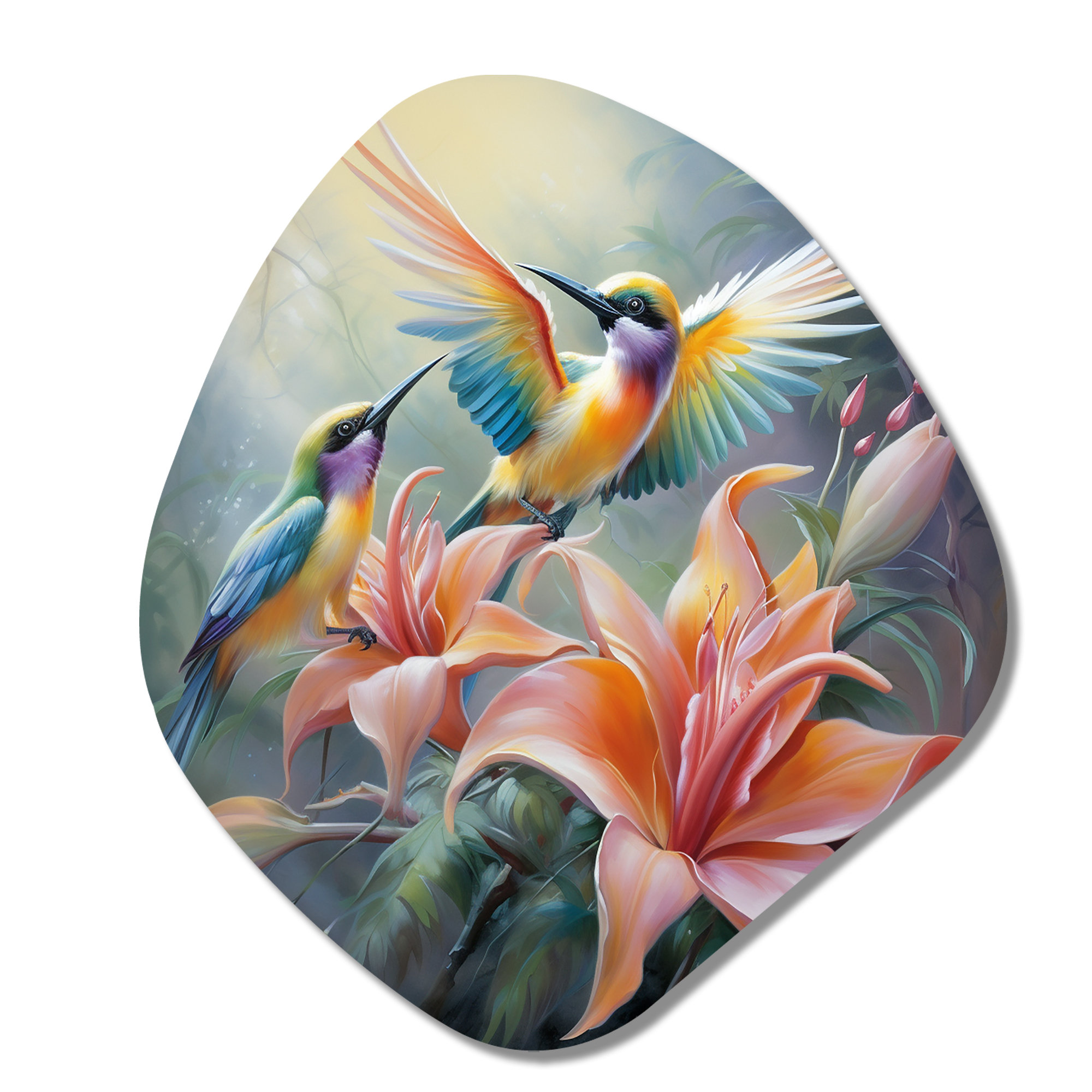 Design Art Tropical Flowers With Beautiful Bird - Birds Of Paradise Nebula Shape Metal Wall ...