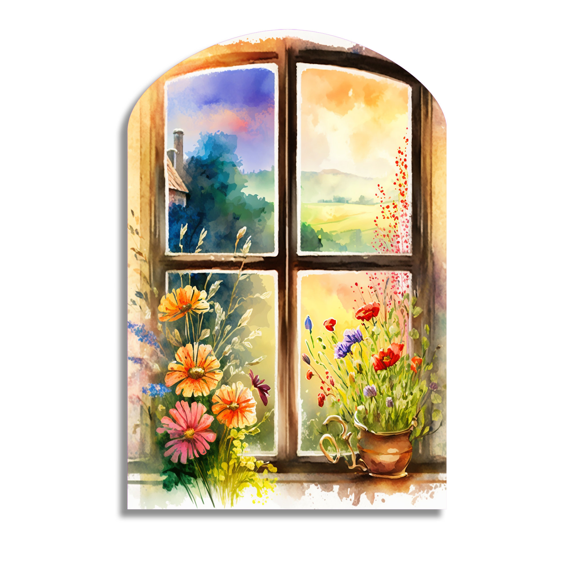 Lark Manor™ Summer Sunset Floral Window II - Farm Windows Arch Shape ...