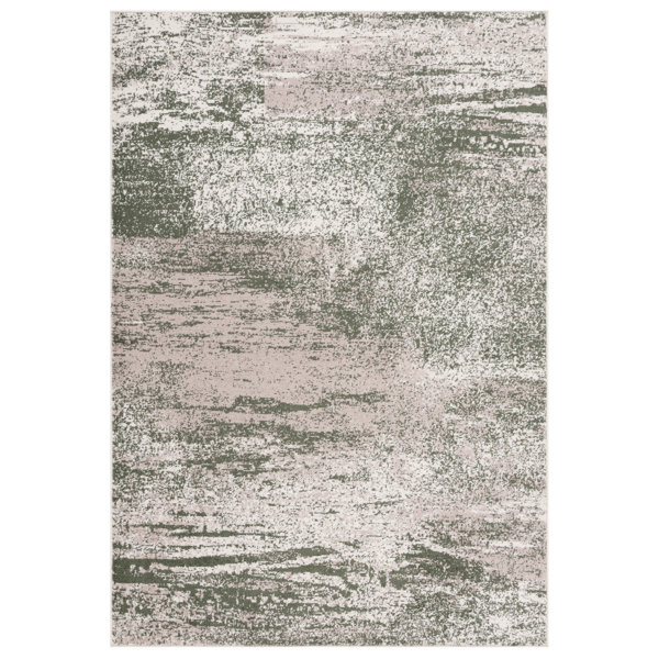 17 Stories Manneville Ivory/Dark Green Rug | Wayfair