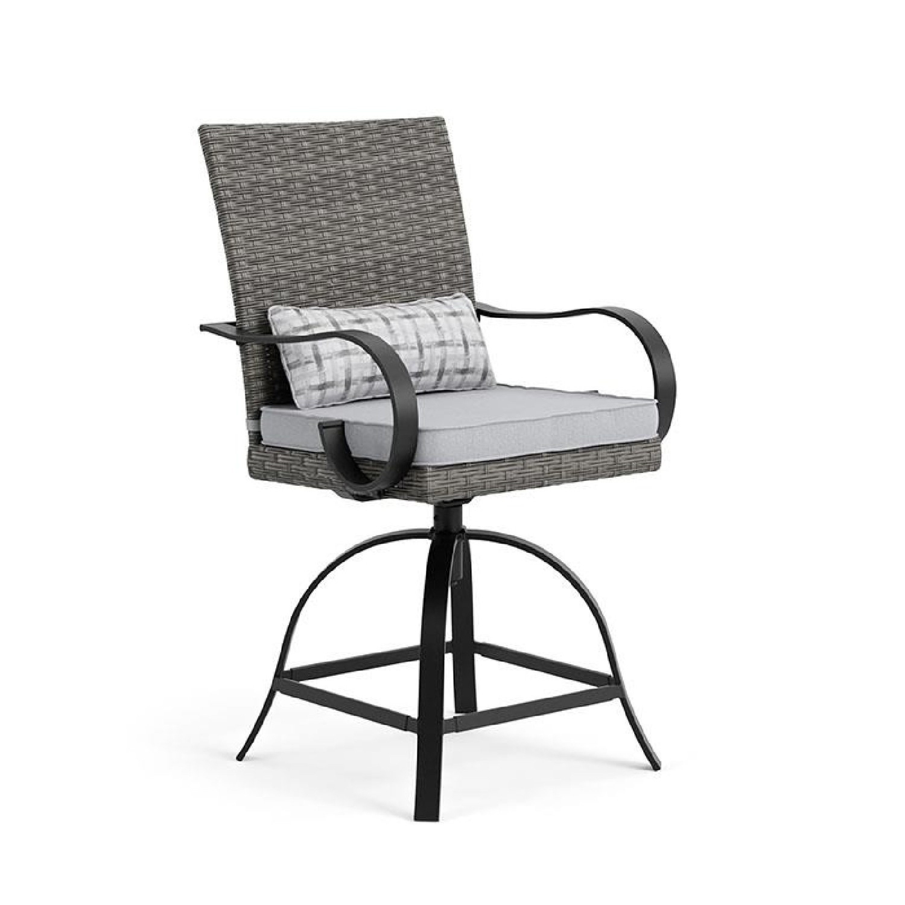 Benjara Leki Swivel Counter Height Chair Set Of 2, Gray Rattan, Black ...