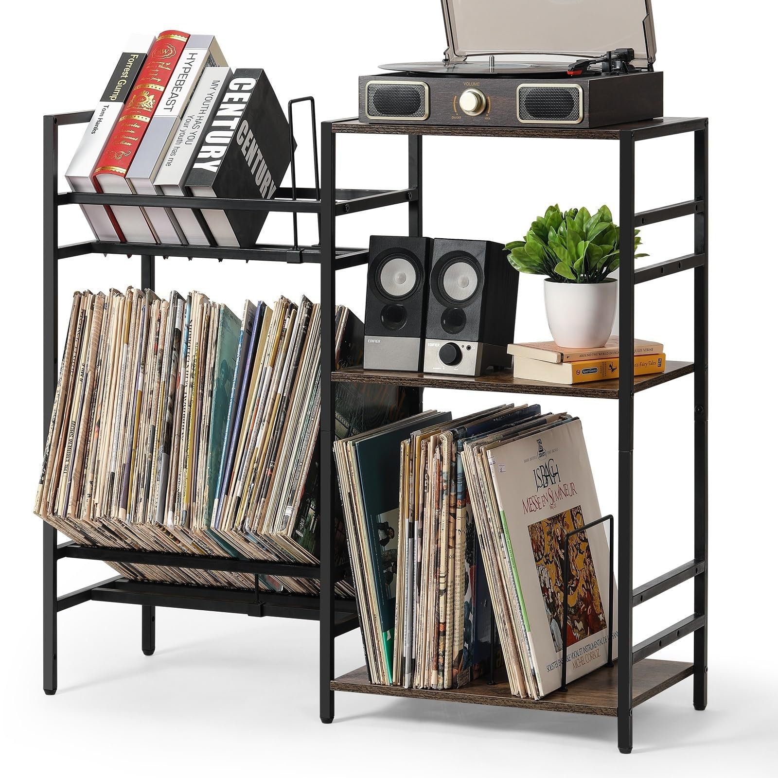 17 Stories Multi-Function Black 3-Tier Record Player Stand With Vinyl ...
