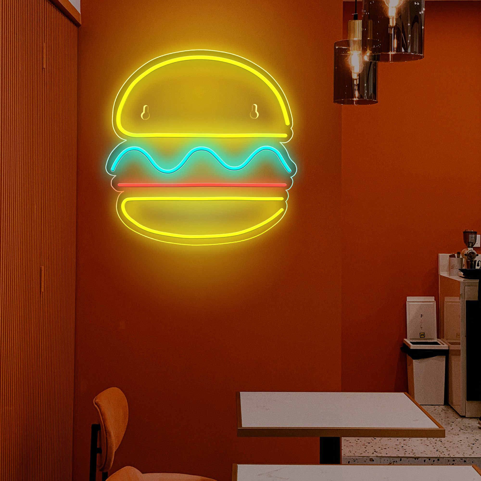 Ivy Bronx Hamburger Neon Sign Usb Powered Wall Art Light, Neon Lights ...