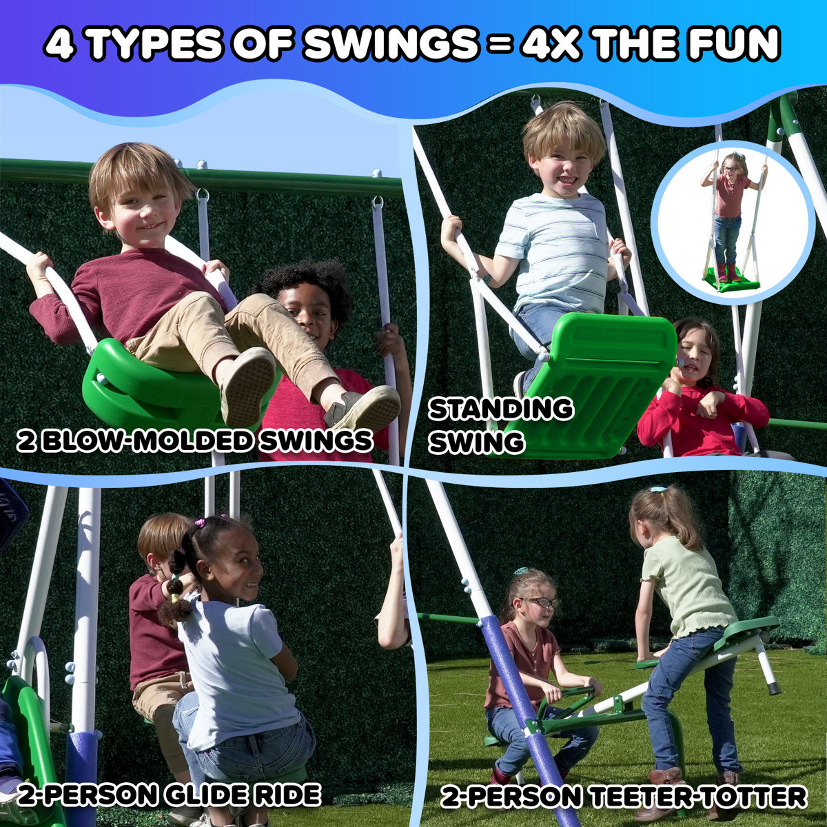Sportspower Park Ridge Metal Swing Set With 2 Swings, Standing Swing, 2 ...