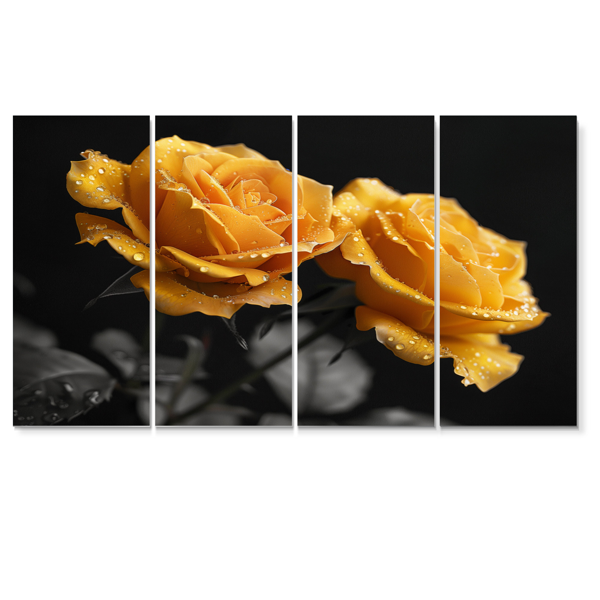 Ebern Designs Monochrome Black And Yellow Roses Bloom II - Roses Wall ...