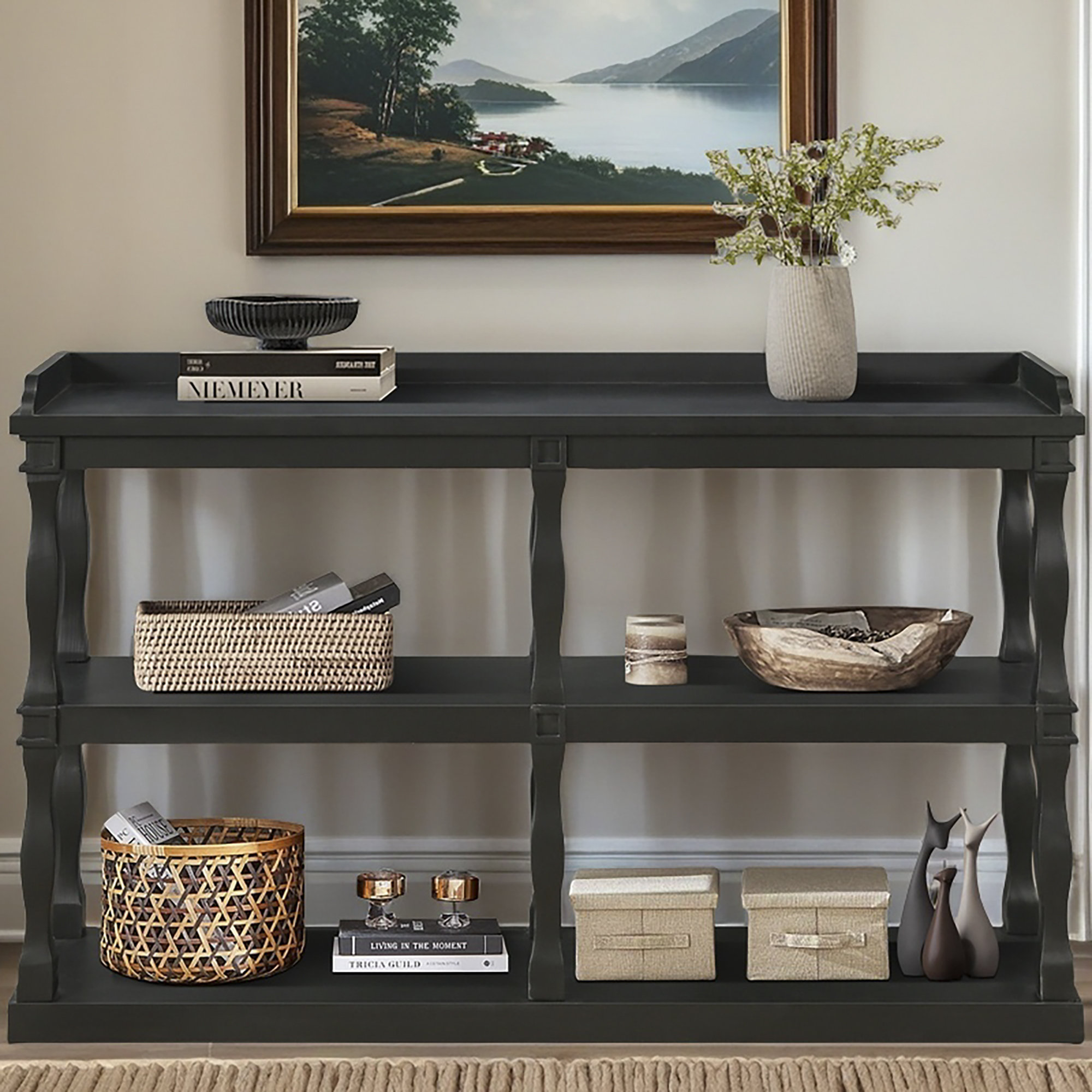 One Allium Way® Console Table With 3-Tier Open Storage Spaces And Roman ...