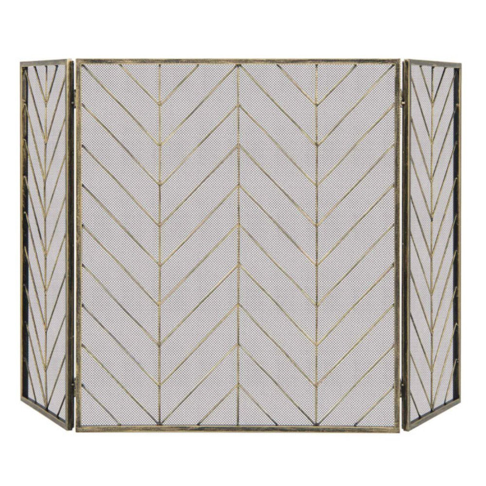 Hokku Designs 3-Panel Metal Foldable Fireplace Screen With Metal Mesh ...