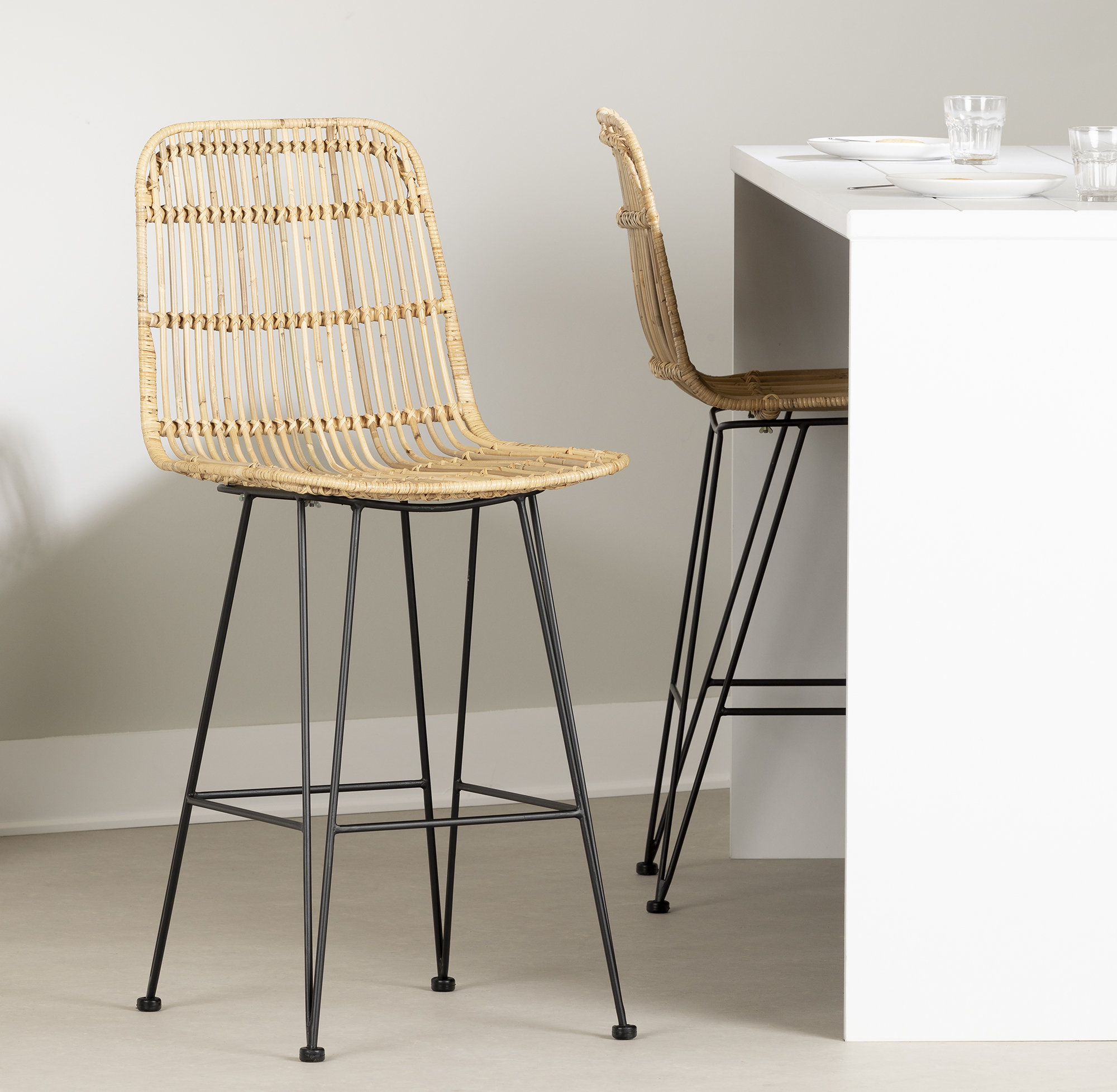 South Shore Balka Standard Rattan Counter Stool, Set Of 2 Rattan And ...