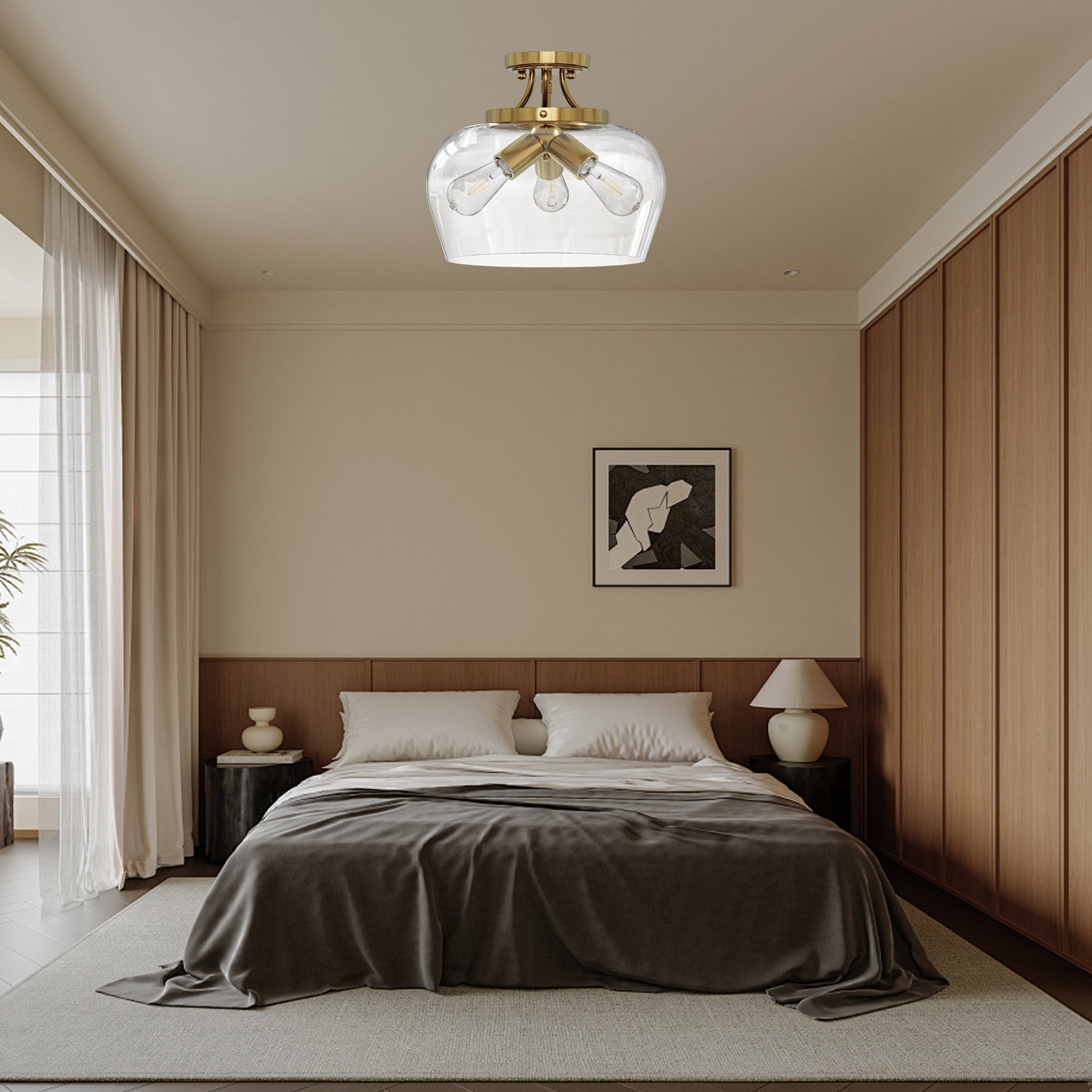 Longshore Tides Semi-Recessed Ceiling Light With Clear Glass Shade, 3 ...