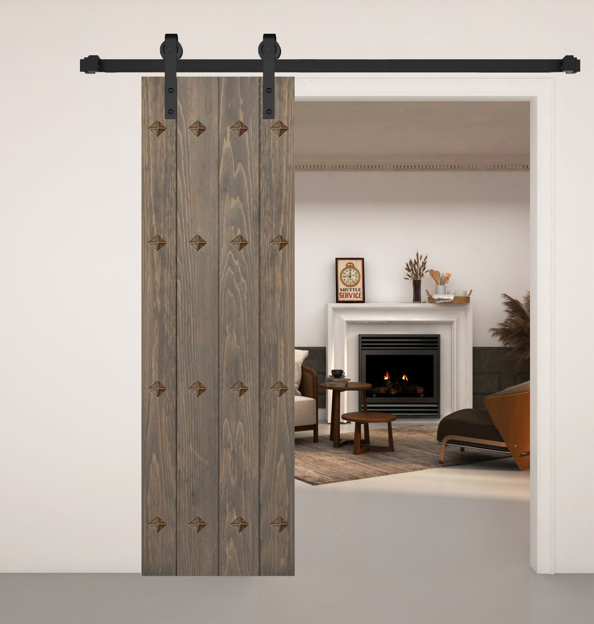 Mr. Wood Paneled Wood and Metal Series DIY Barn Door Slab without ...