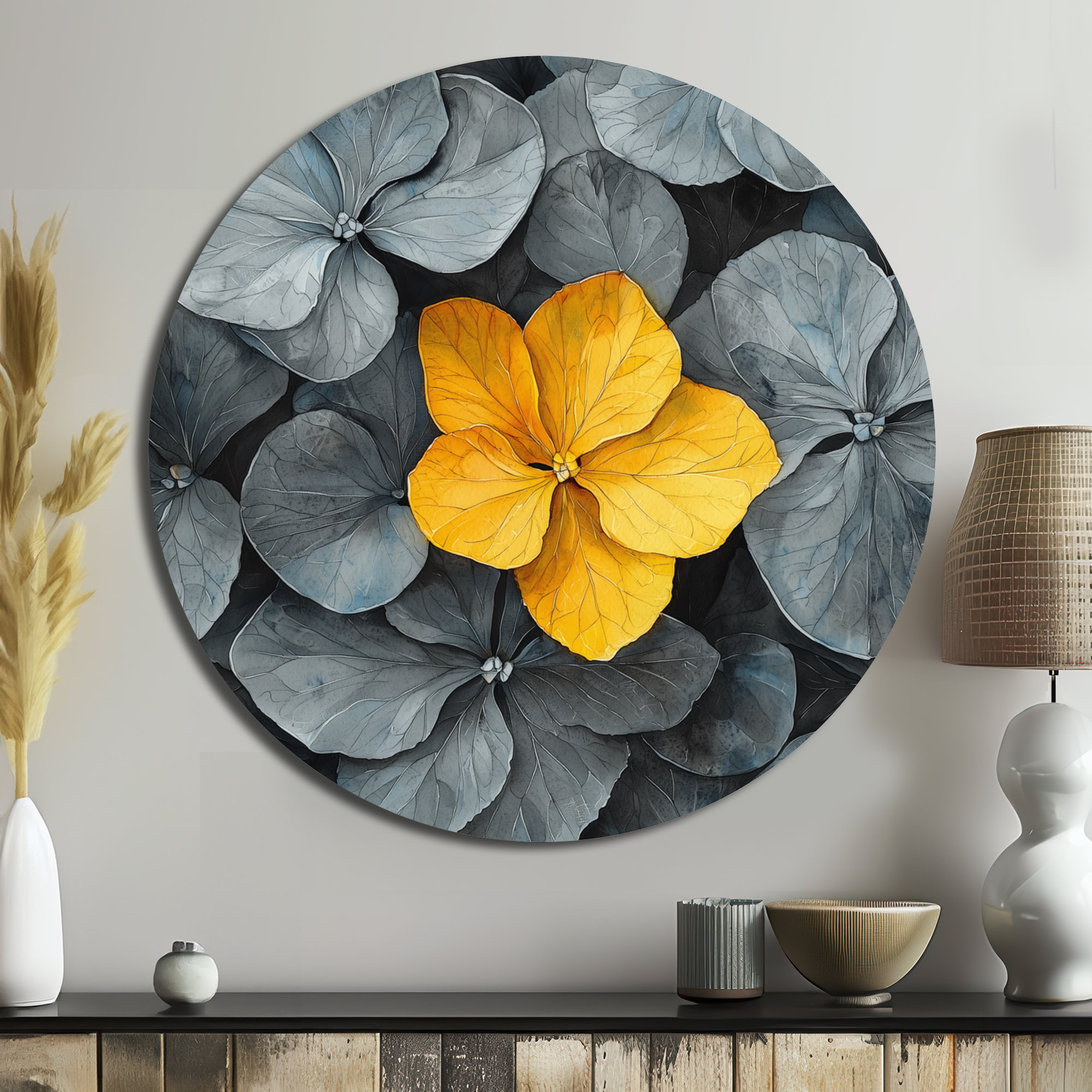 Latitude Run® Gray Hydrangea Petals With Yellow Accent II - Hydrangea ...