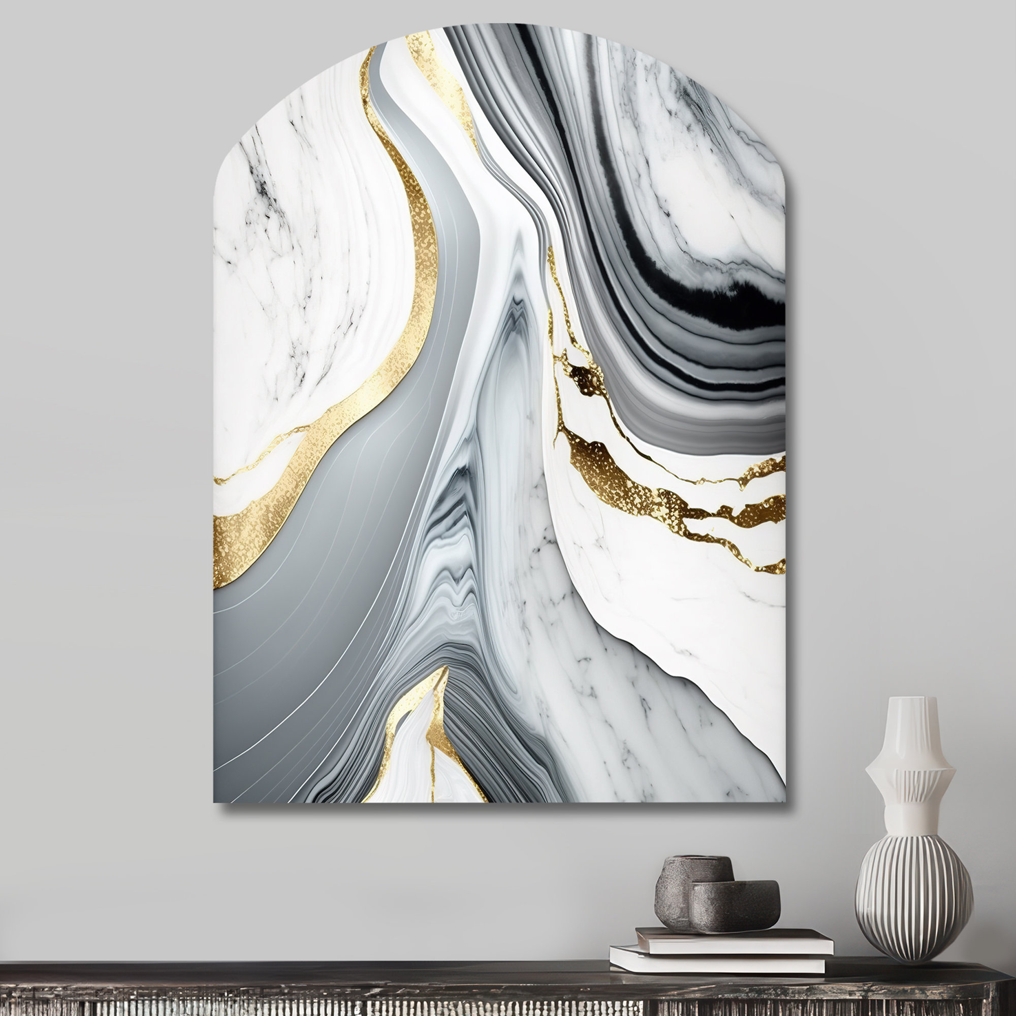 Design Art Abstract Geode Marble Waves Grey II - Abstract Arch Metal ...
