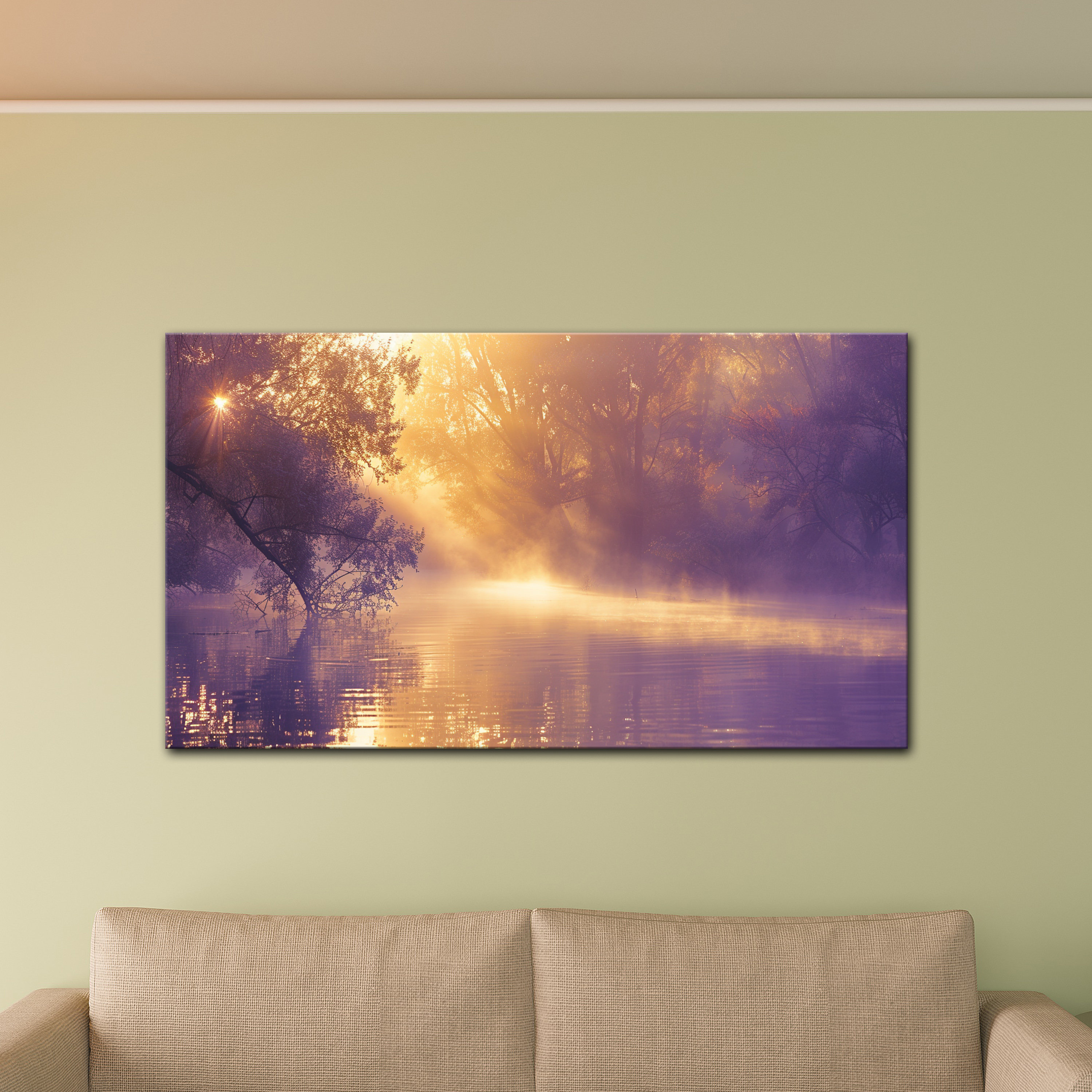 Highland Dunes Morning Mist: A quiet riverbank in purple morning light ...