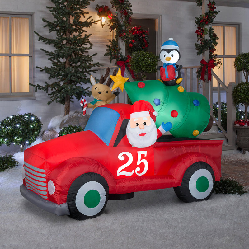 The Holiday Aisle® 8 ft. Inflatable Santa in Vintage Pickup Truck | Wayfair