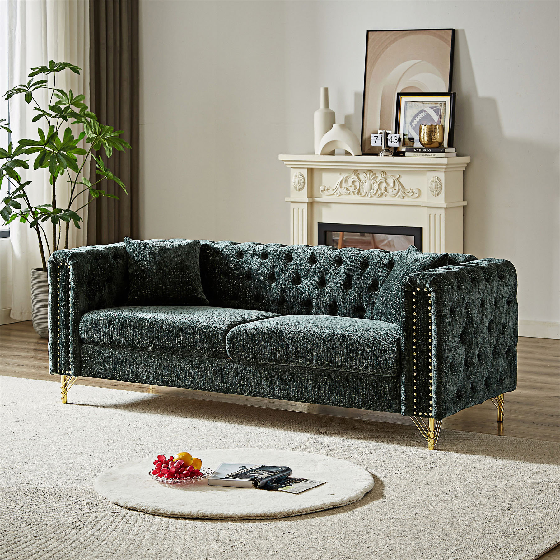 Rosdorf Park Upholstered Buttons Tufted Sofa Set | Wayfair